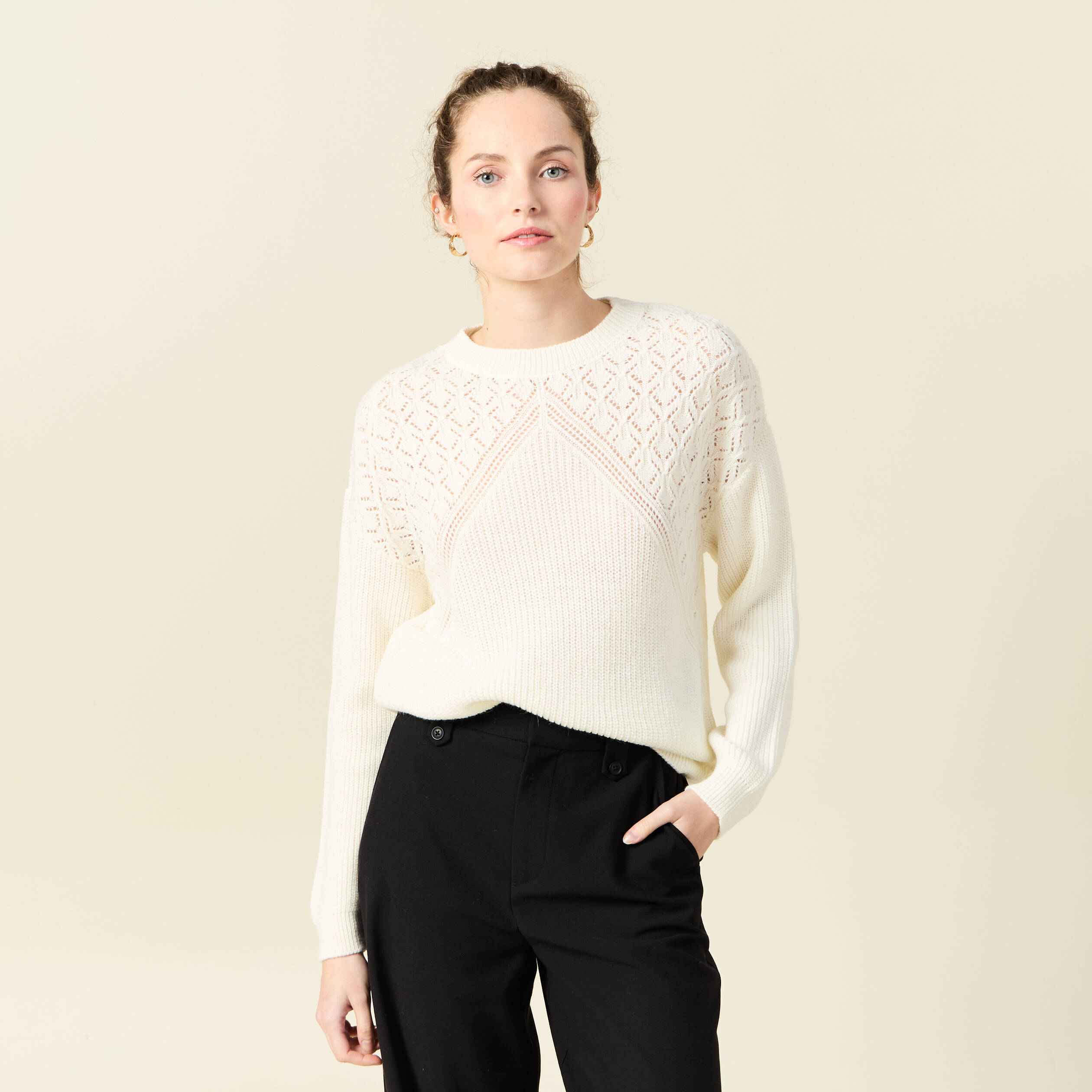 Pull manches longues ecru femme | Vibs