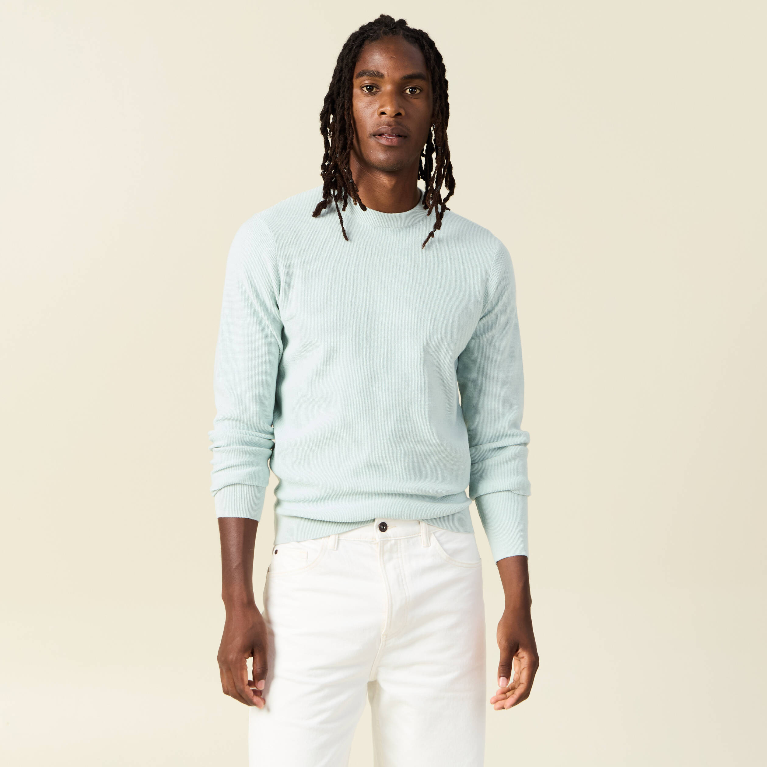Pull fin col rond manches longues bleu clair homme | Vibs