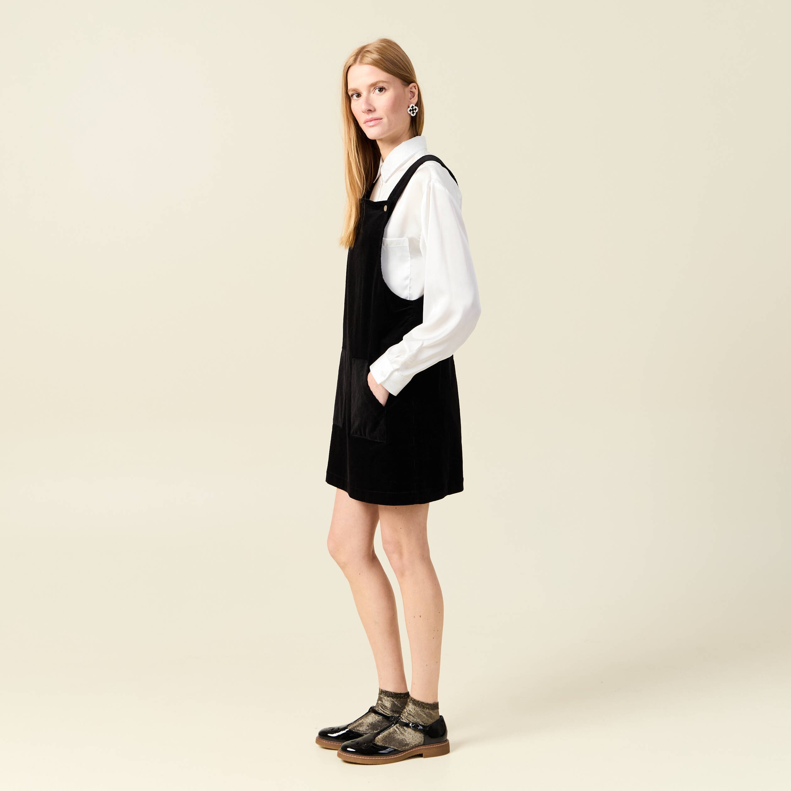 Robe chasuble trapèze velours noir femme | Vibs