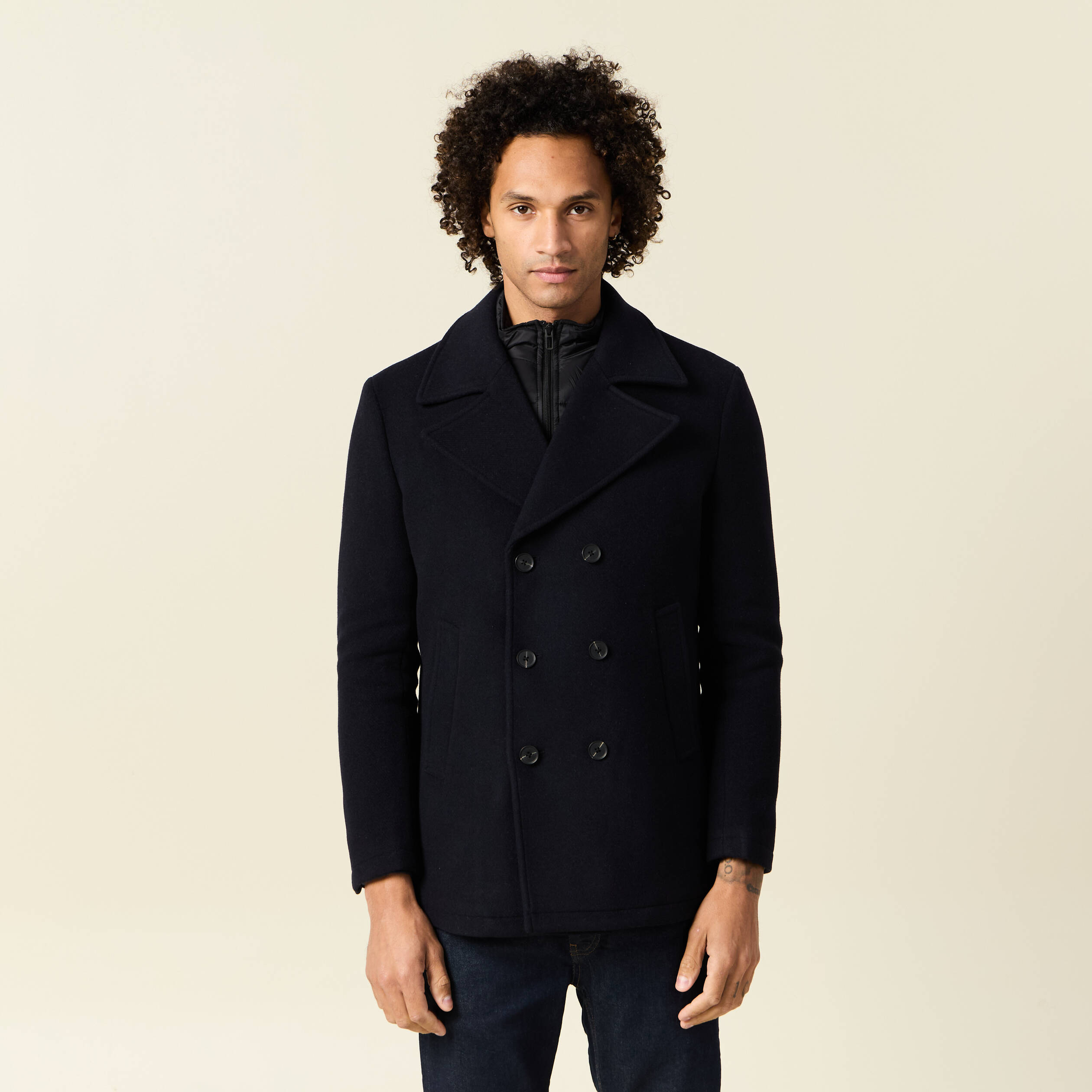 Caban boutonné col montant bleu marine homme | Vibs