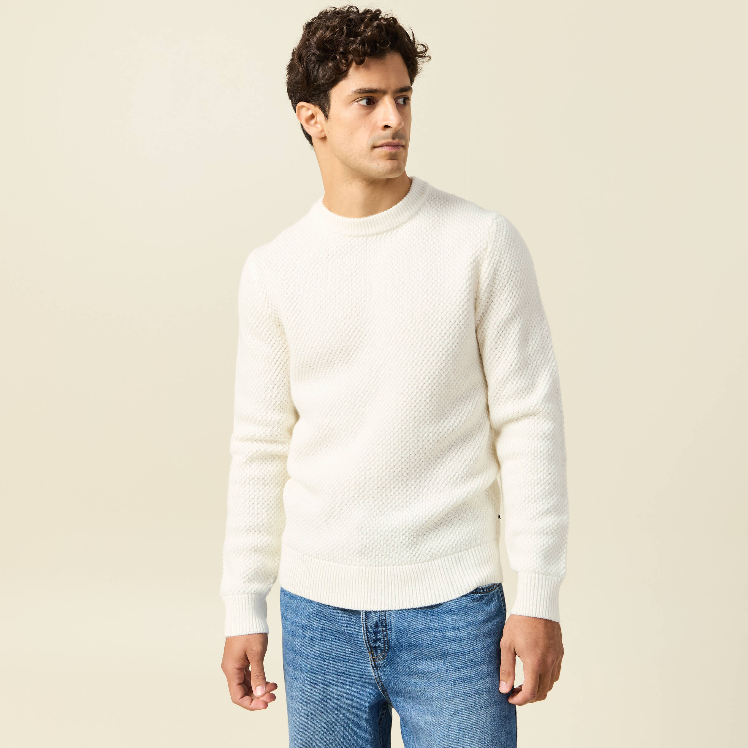 Pull col rond ecru homme | Vibs
