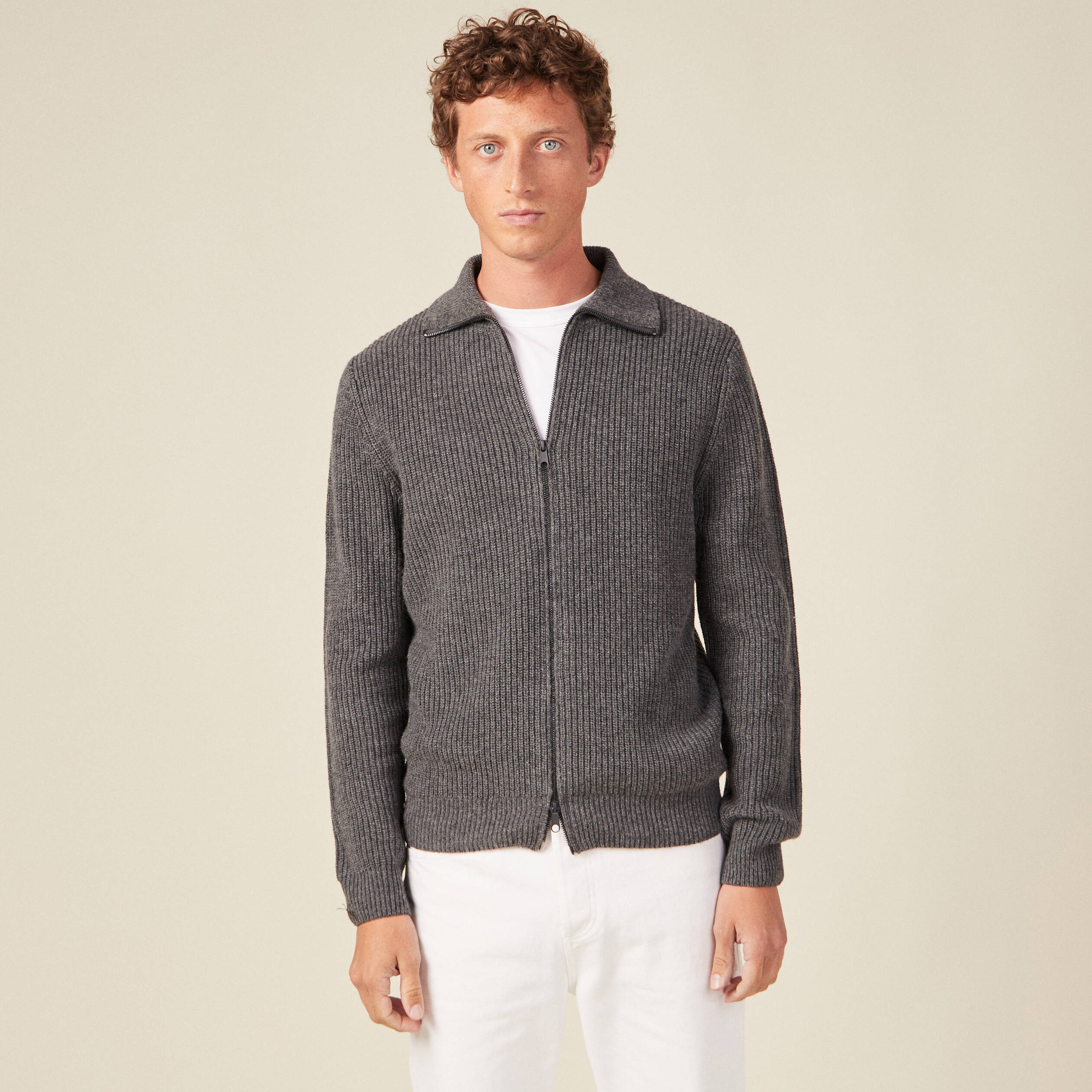 Gilet manches longues zippé gris foncé homme | Vibs