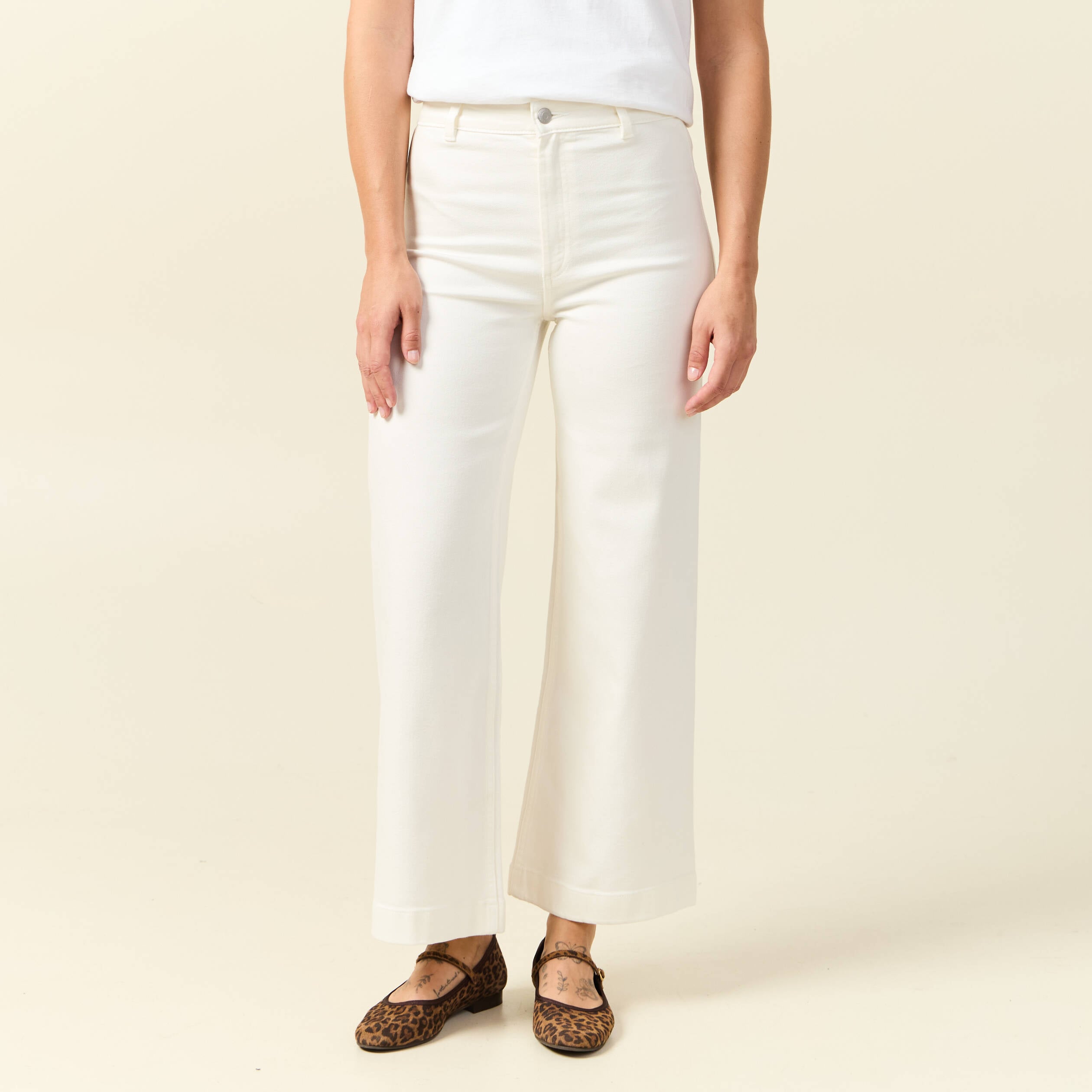 Jeans large taille haute denim blanc femme | Vibs