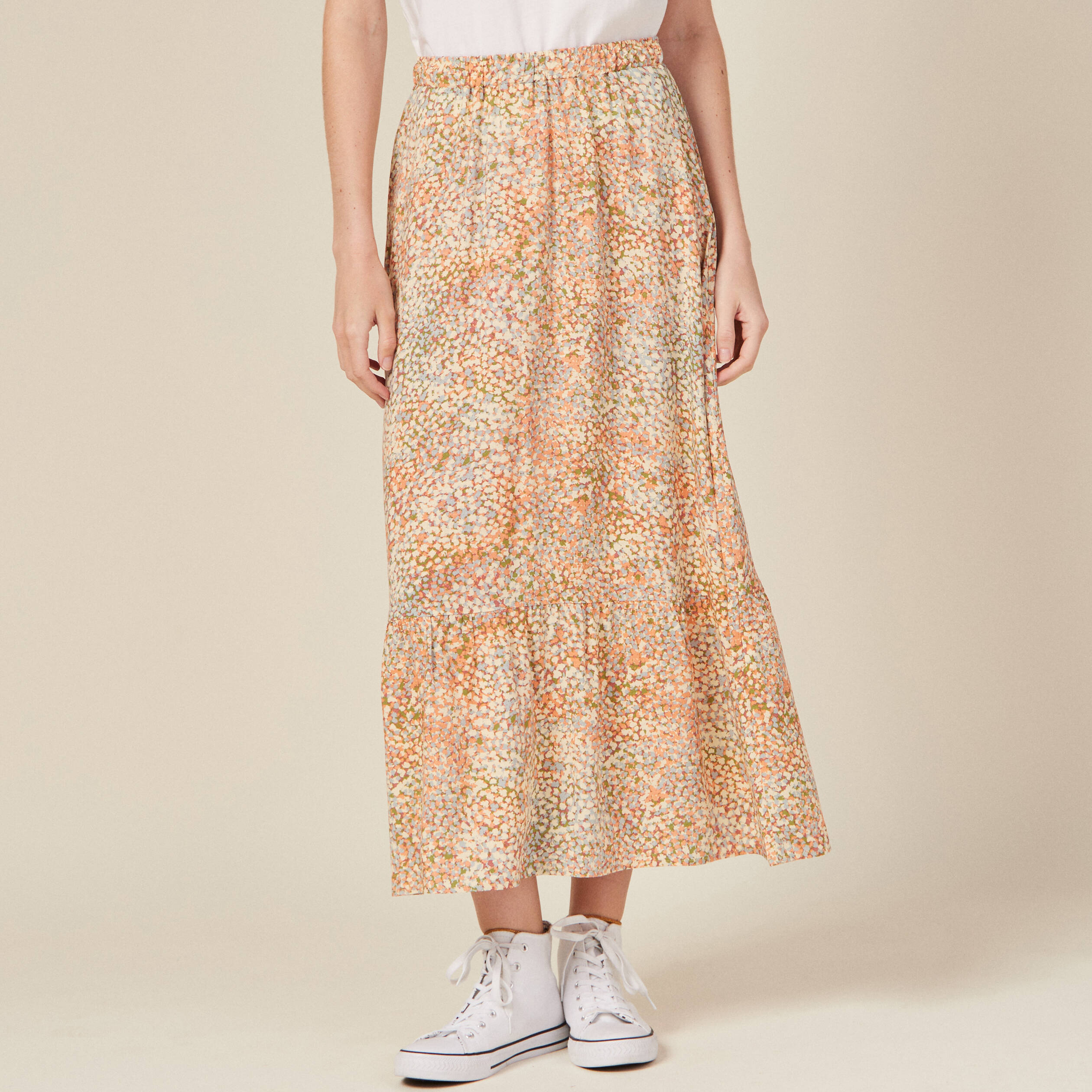 Jupe longue évasée à volants multicolore femme | Vibs