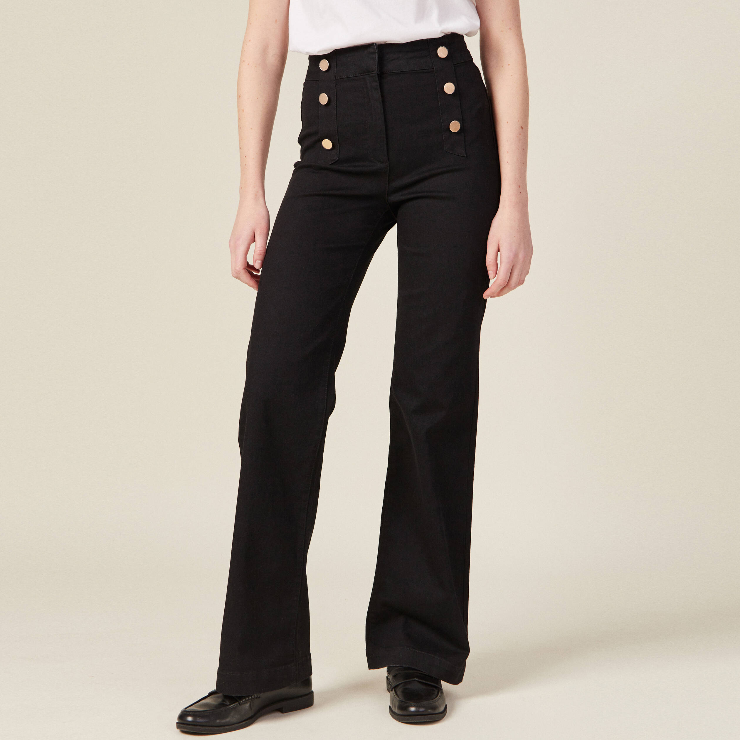 Jeans flare à pont denim noir femme | Vibs