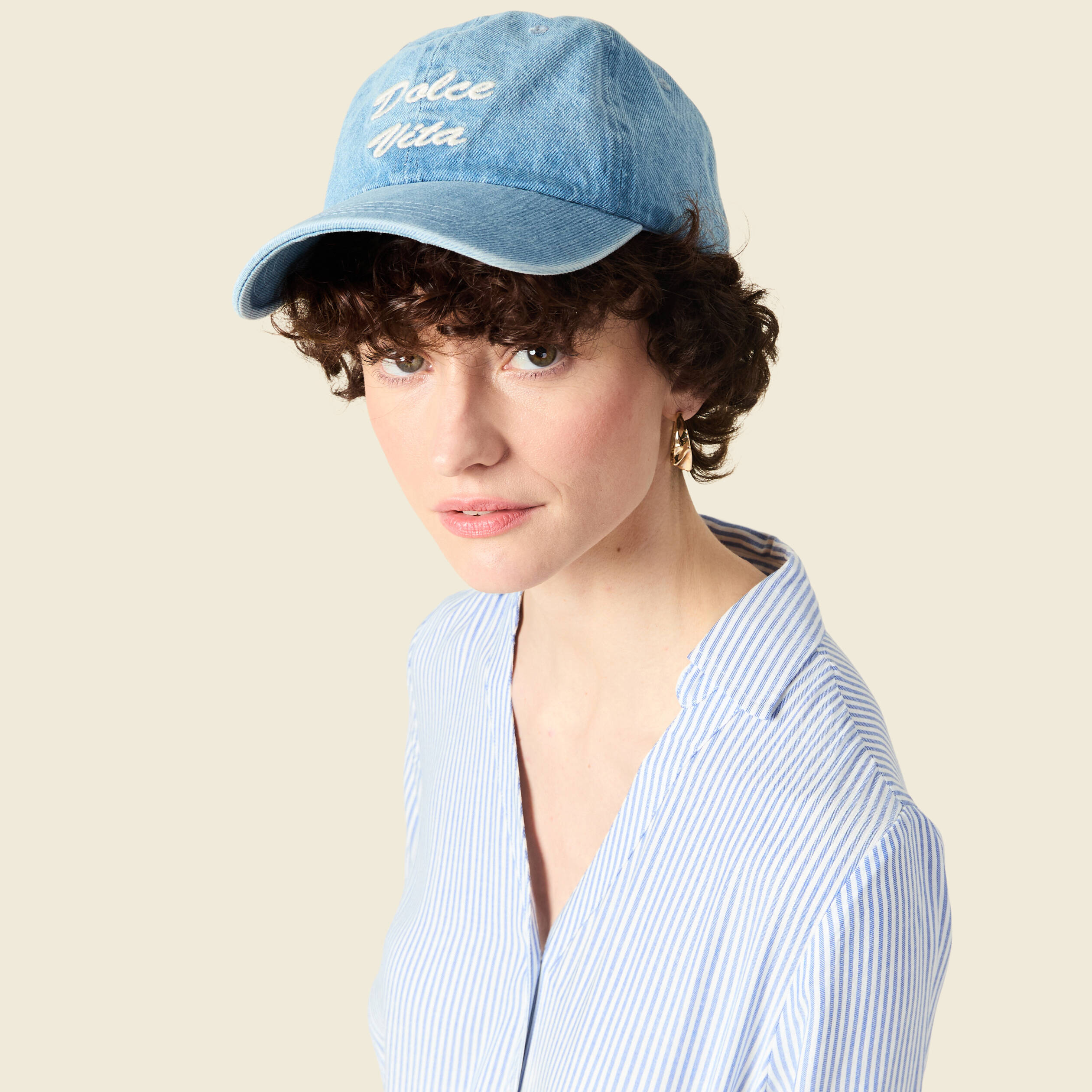 Casquette brodée en jean denim bleach femme | Vibs