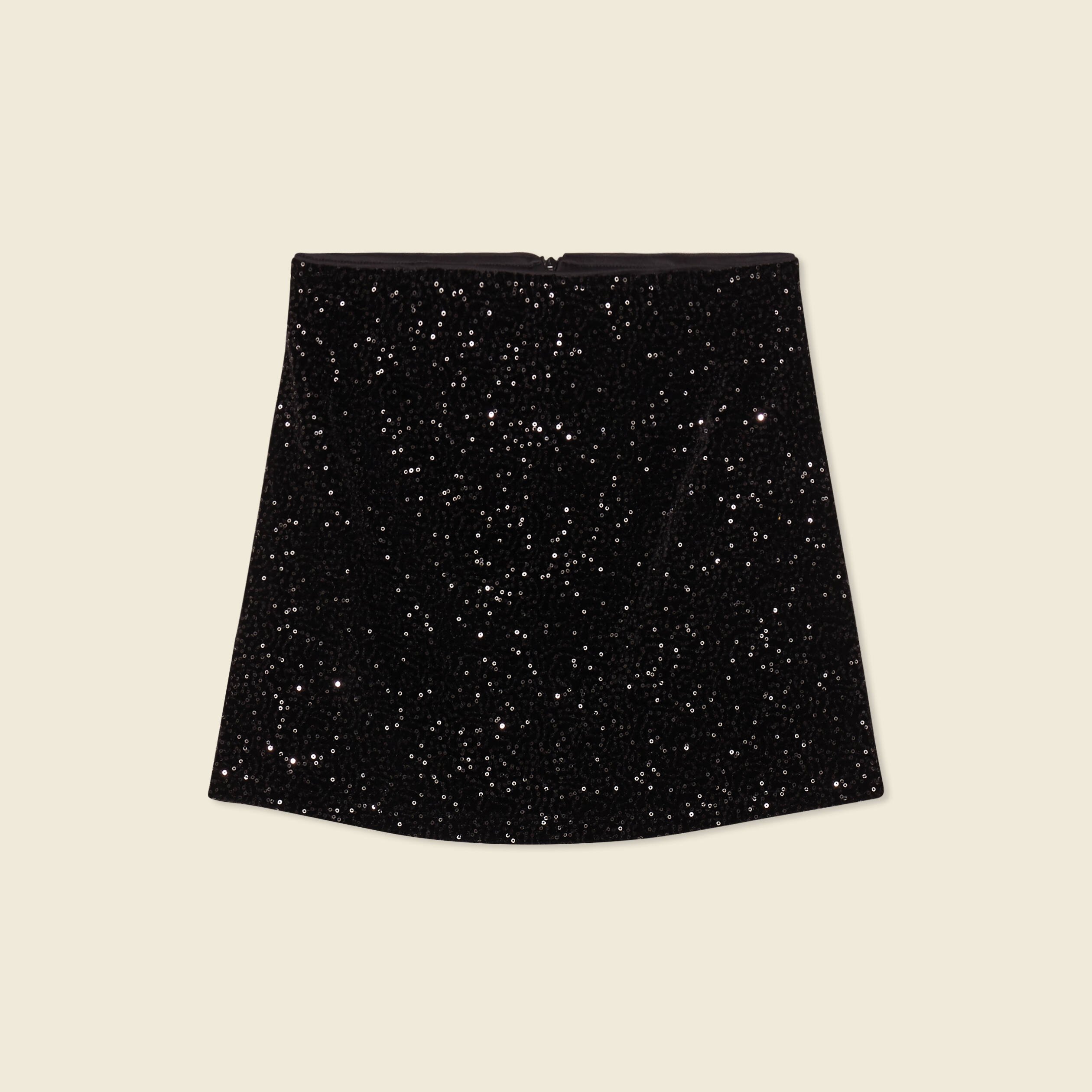 Jupe droite velours sequins noir femme | Vibs