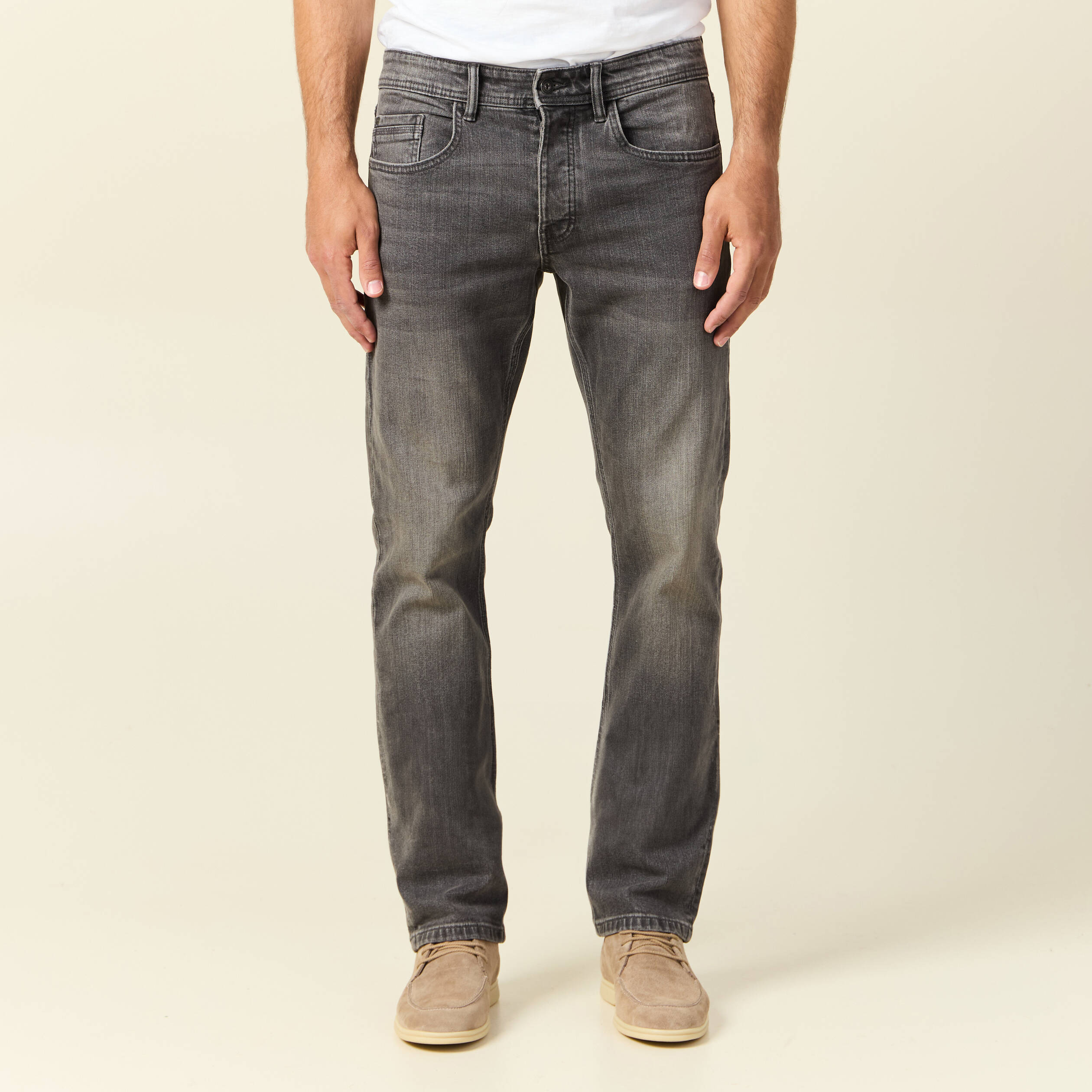Jeans straight 5 poches denim gris homme | Vibs