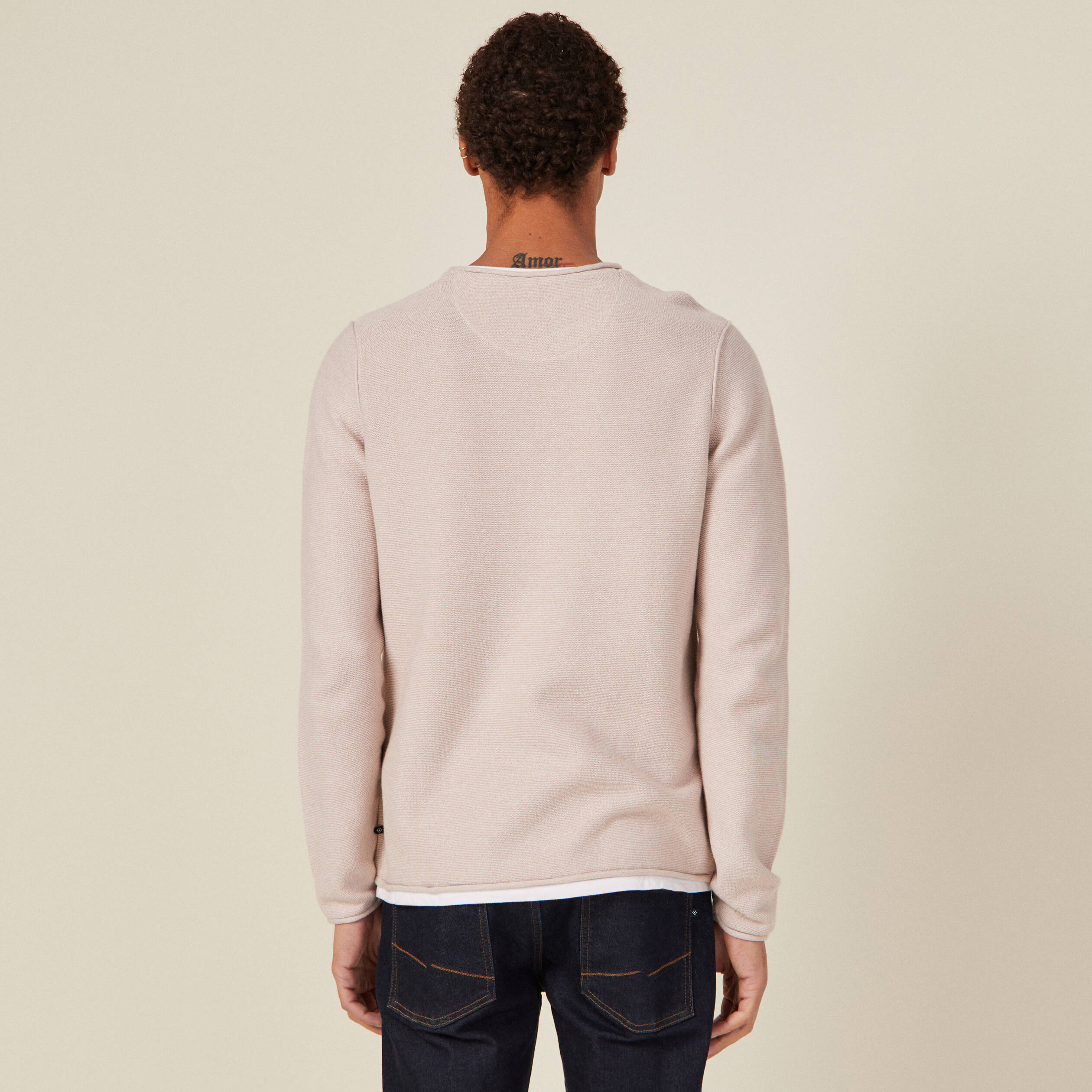 Pull manches longues beige homme | Vibs