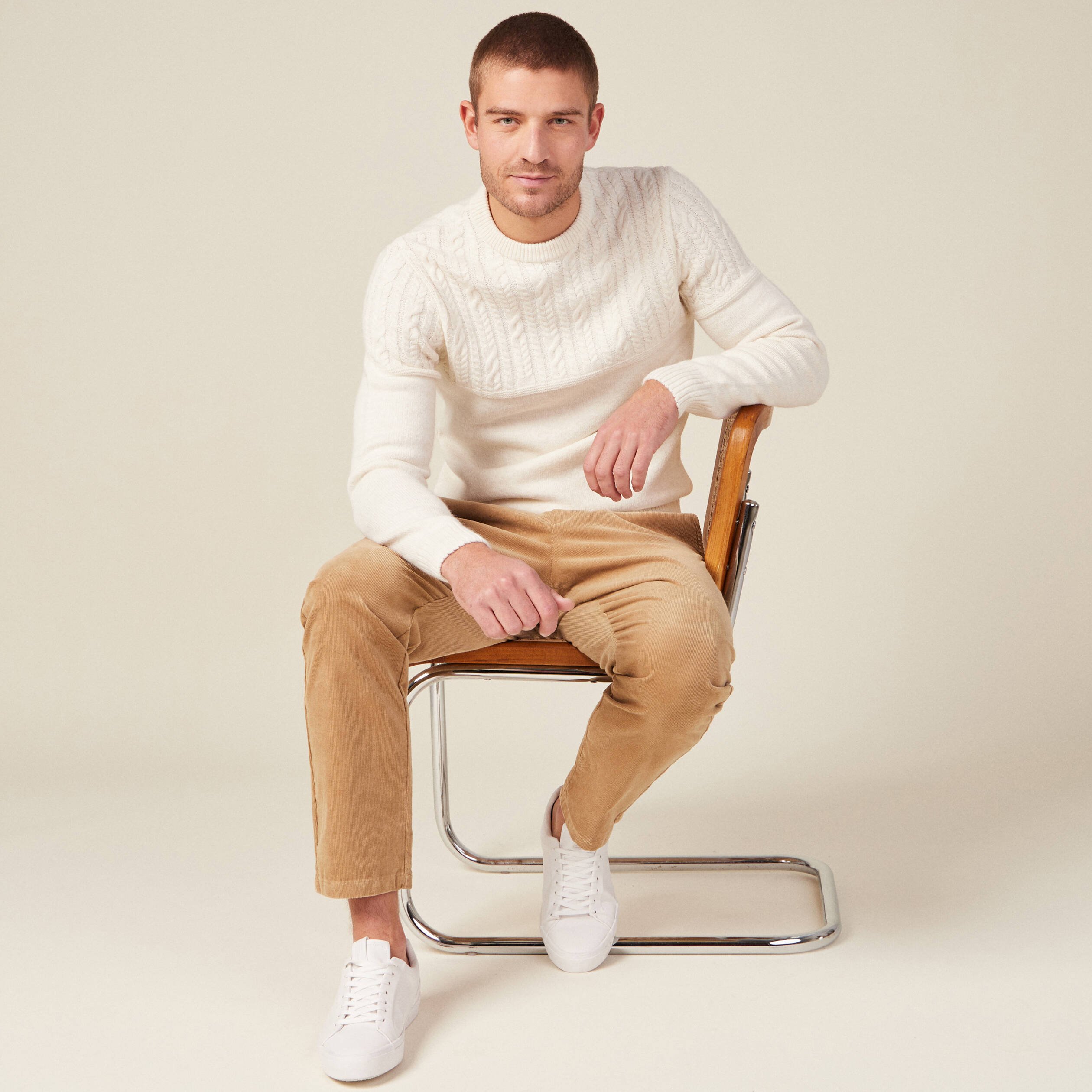 Pull manches longues torsades ecru homme | Vibs