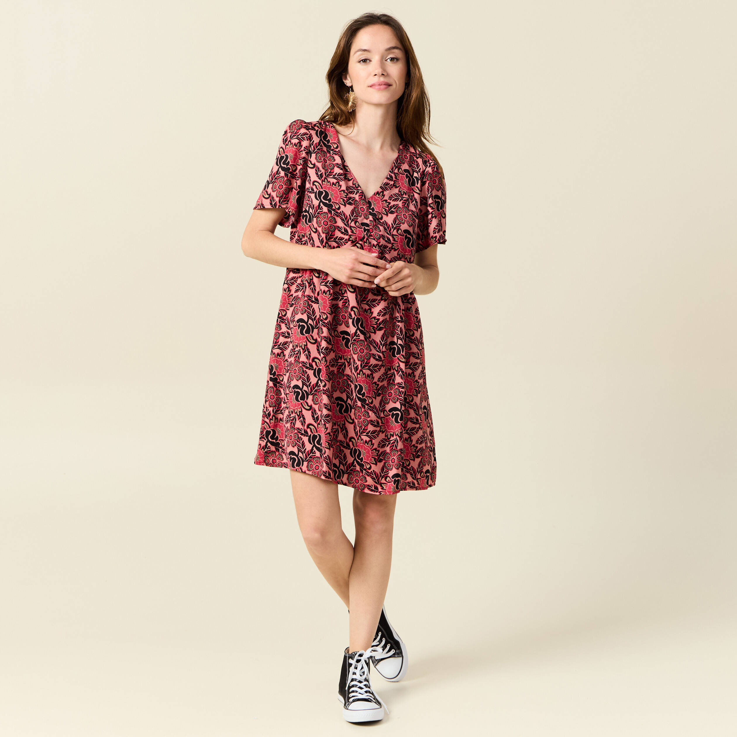 Robe droite manches courtes rose poudrée femme | Vibs