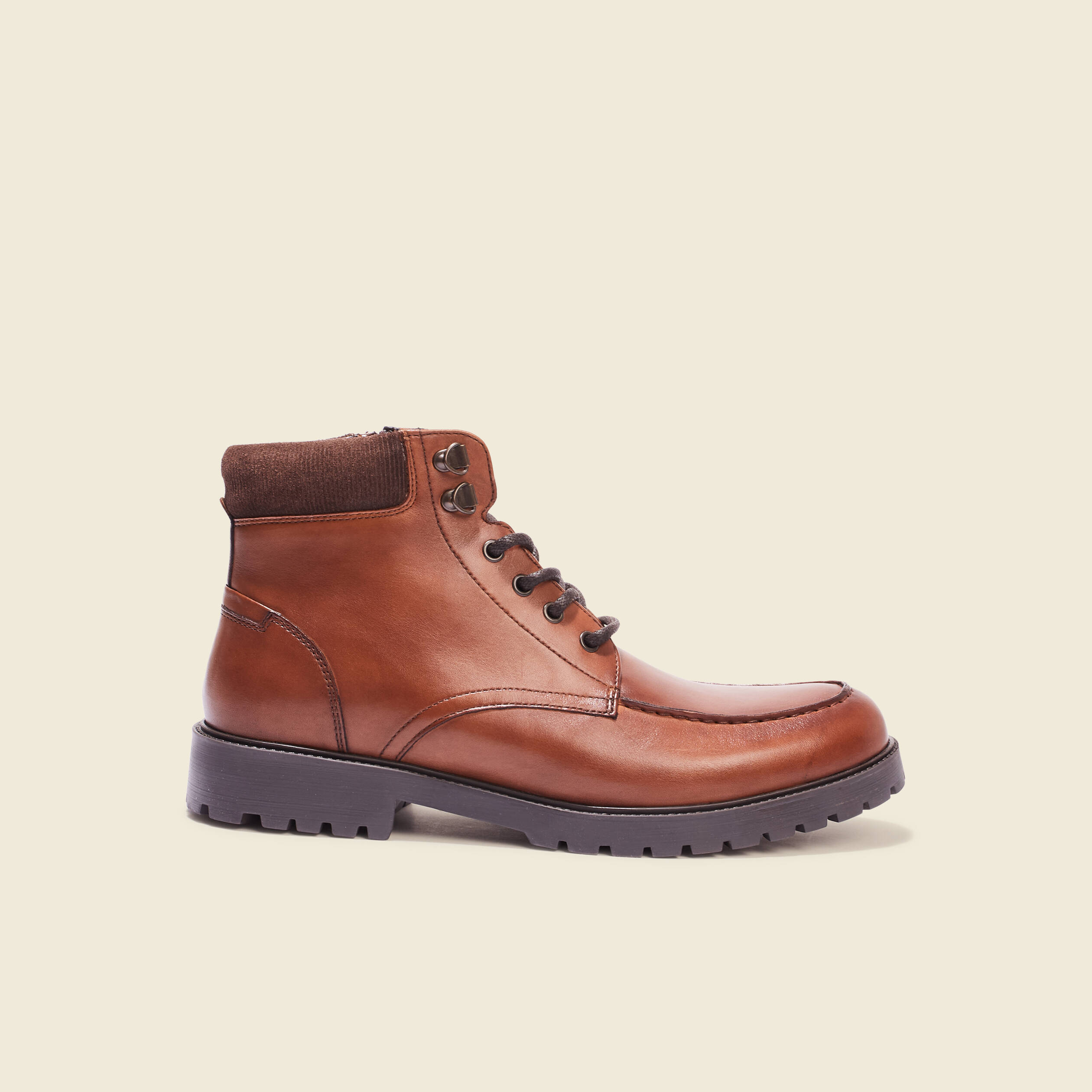 Godillots crantés en cuir marron cognac homme | Vibs