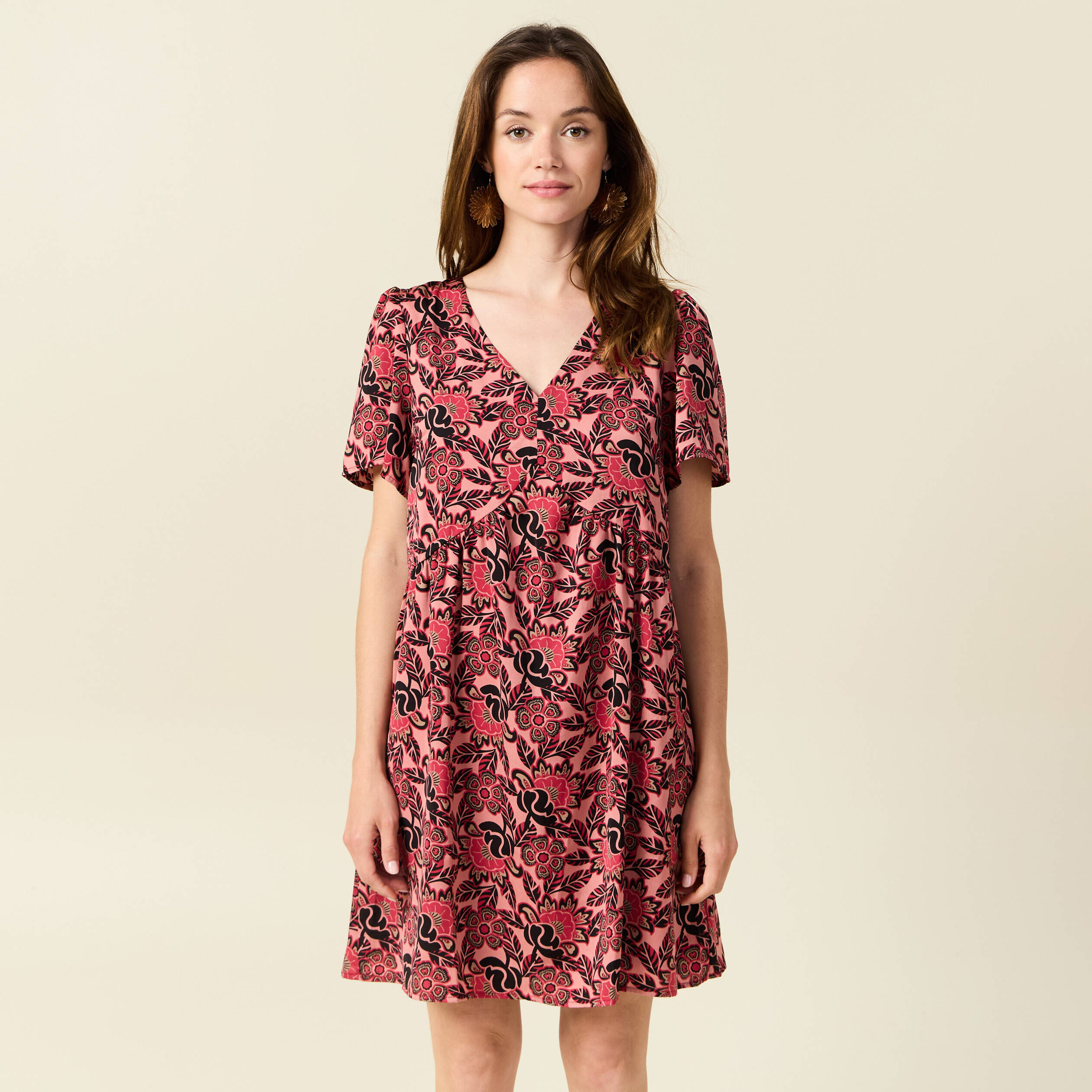 Robe droite manches courtes rose poudrée femme | Vibs