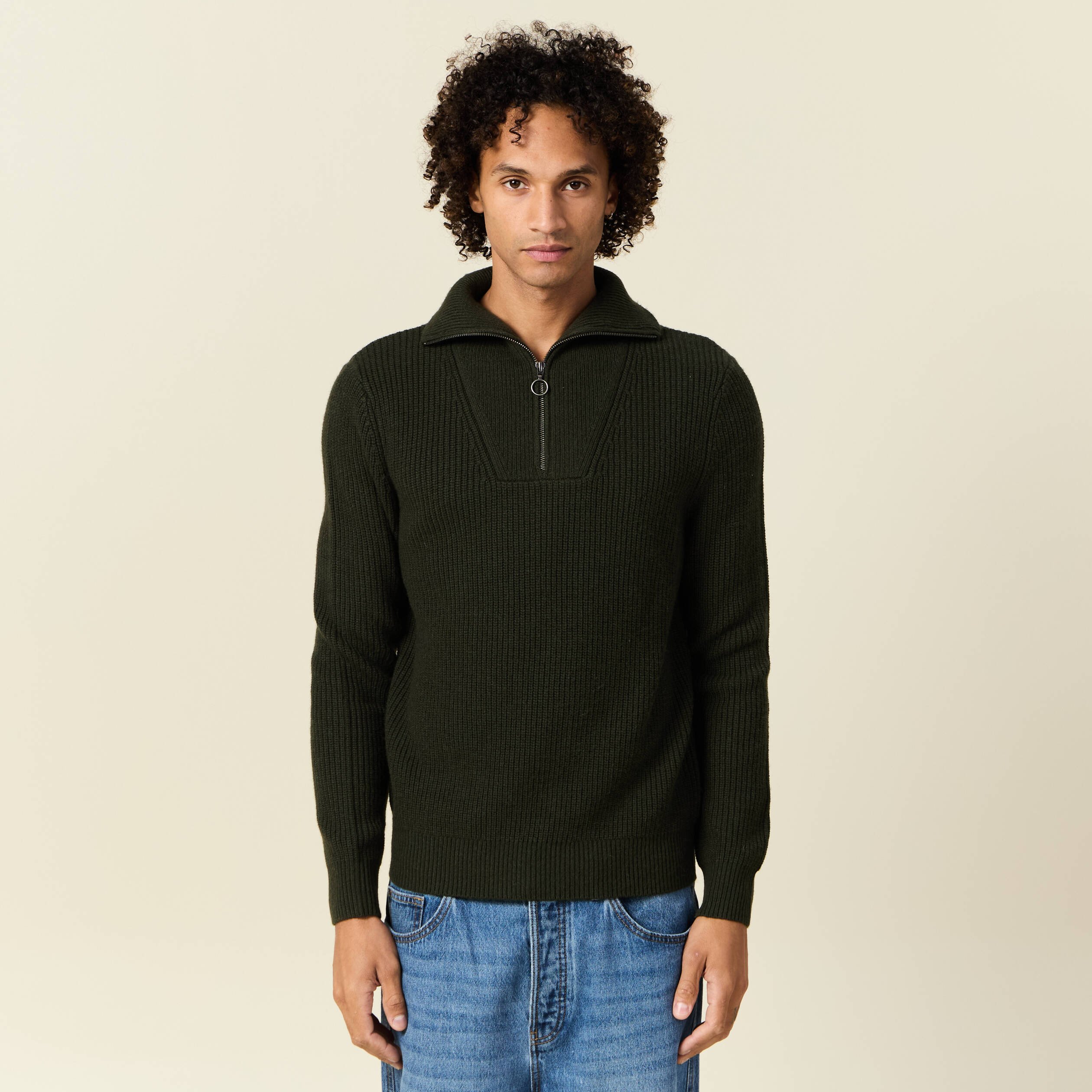 Pull col camionneur vert kaki homme | Vibs