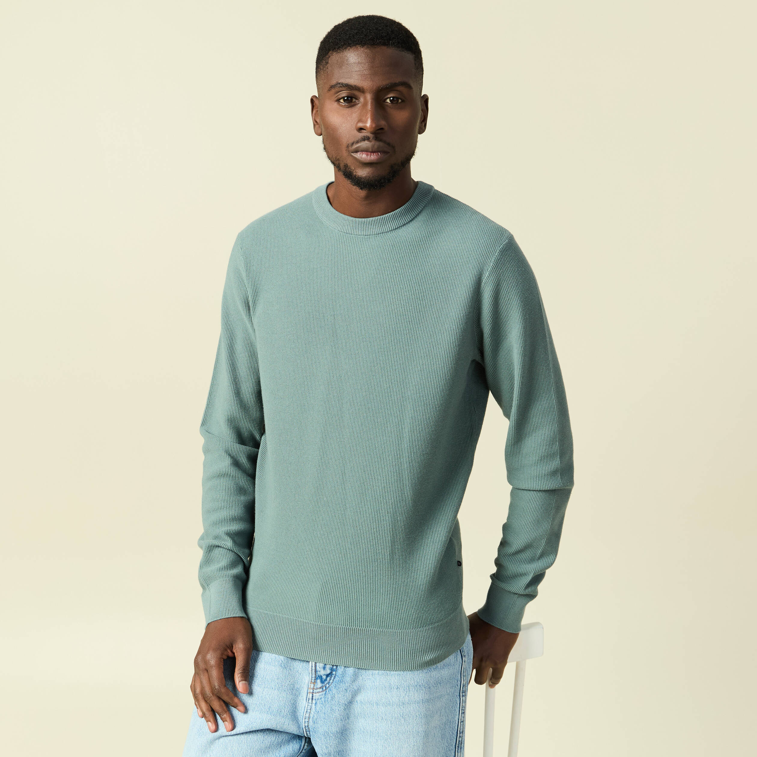 Pull fin col rond manches longues bleu gris homme | Vibs