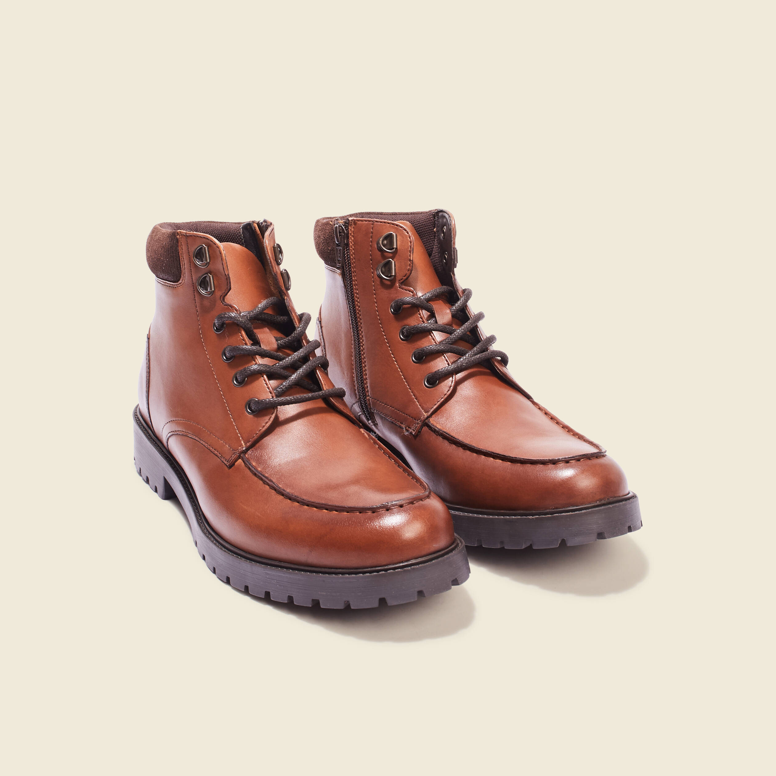 Godillots crantés en cuir marron cognac homme | Vibs