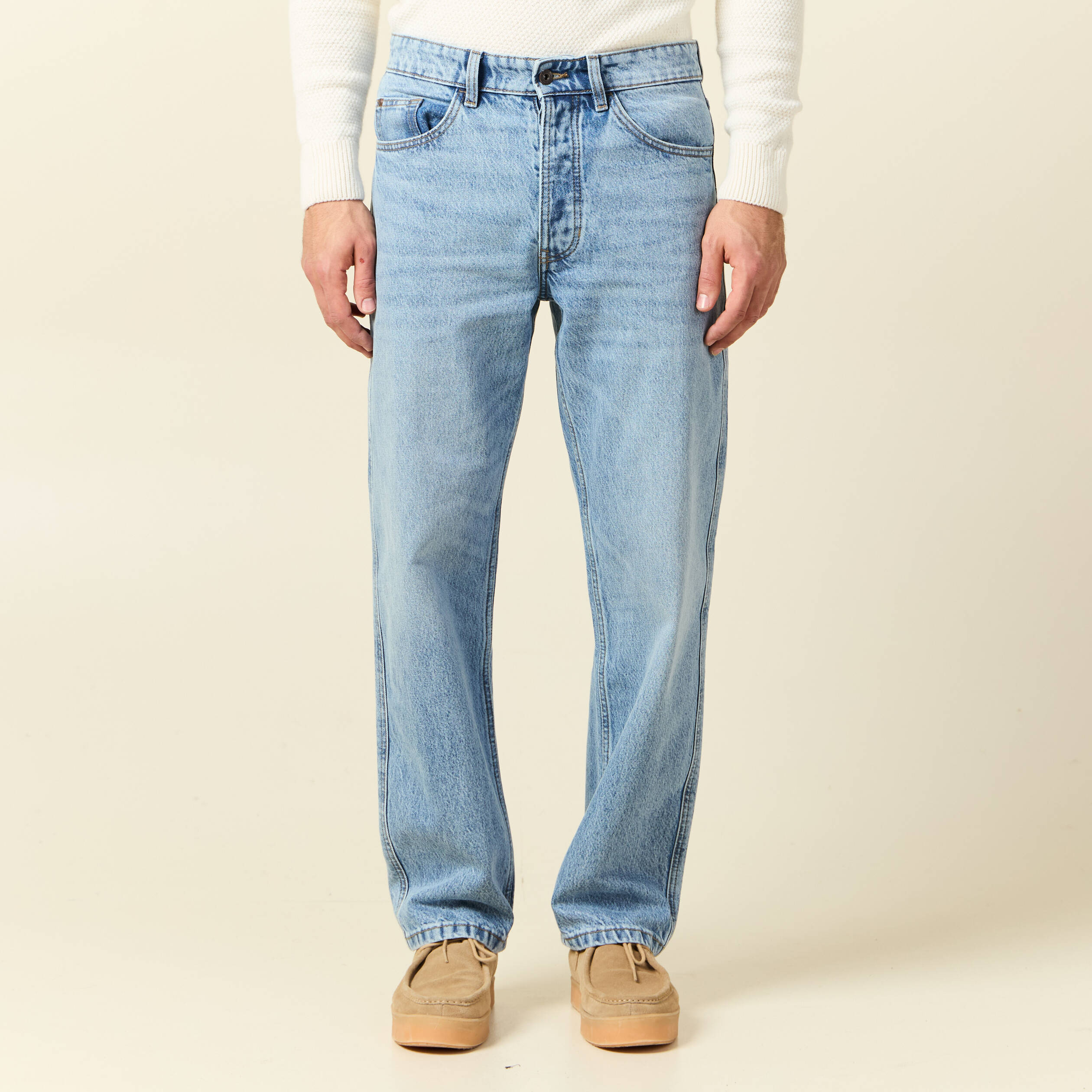 Jeans relax 5 poches denim bleach homme | Vibs