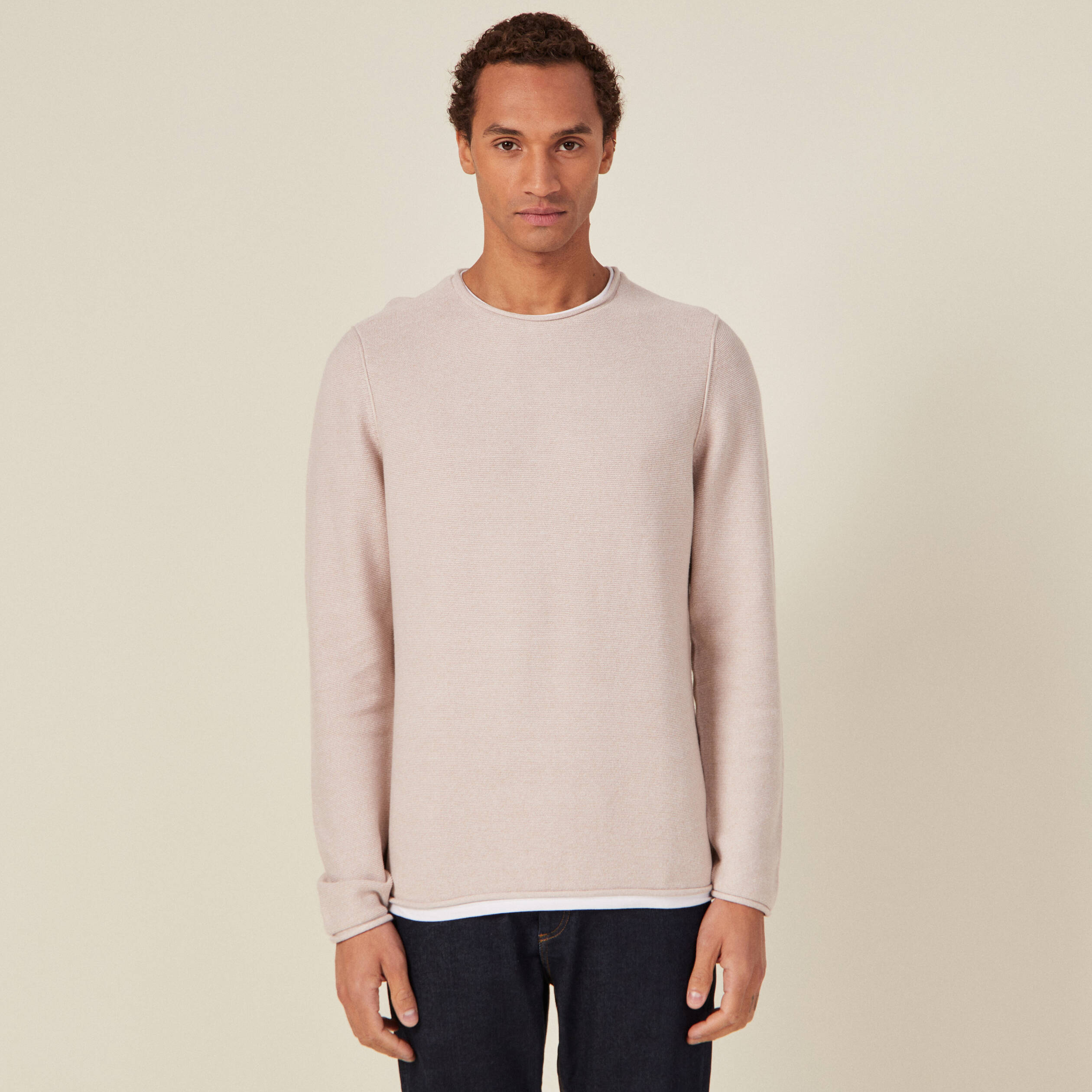 Pull manches longues beige homme | Vibs