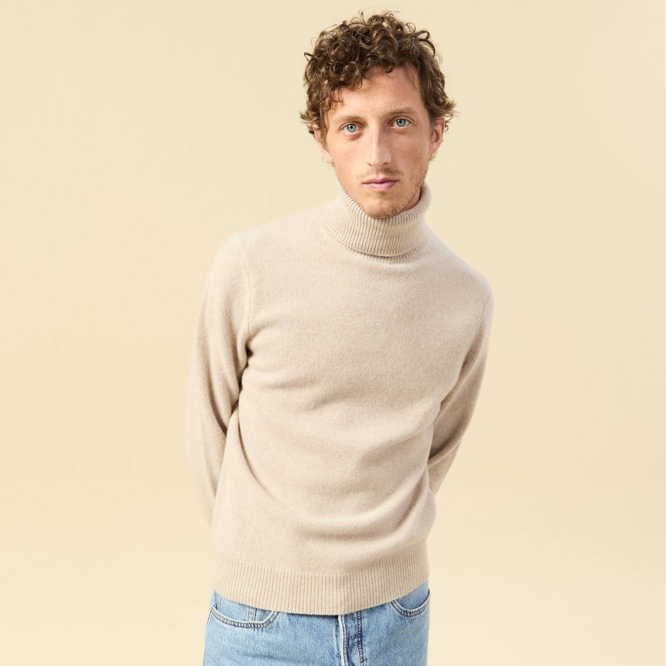 Pull droit col montant sable homme | Vibs