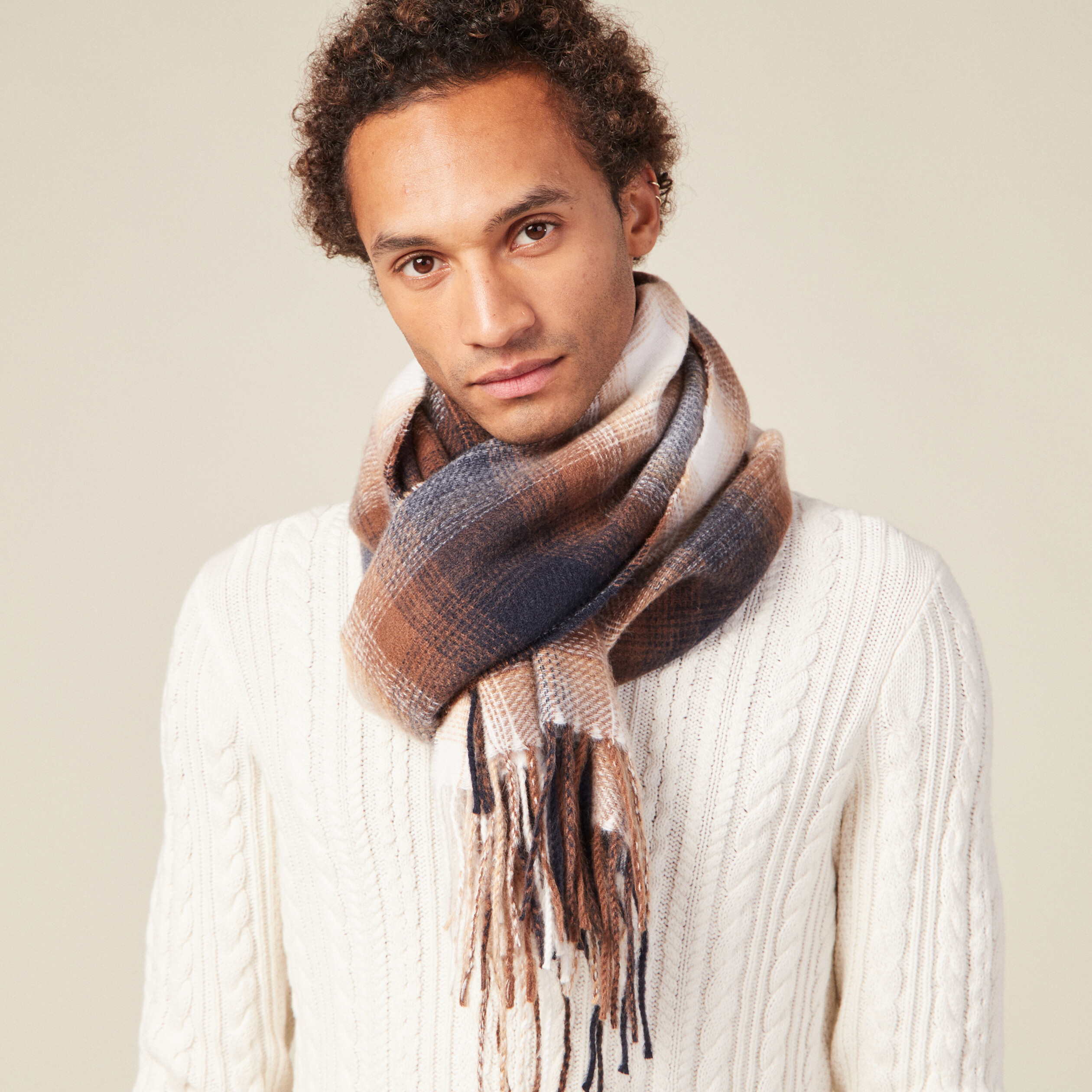 Écharpe à franges marron homme | Vibs