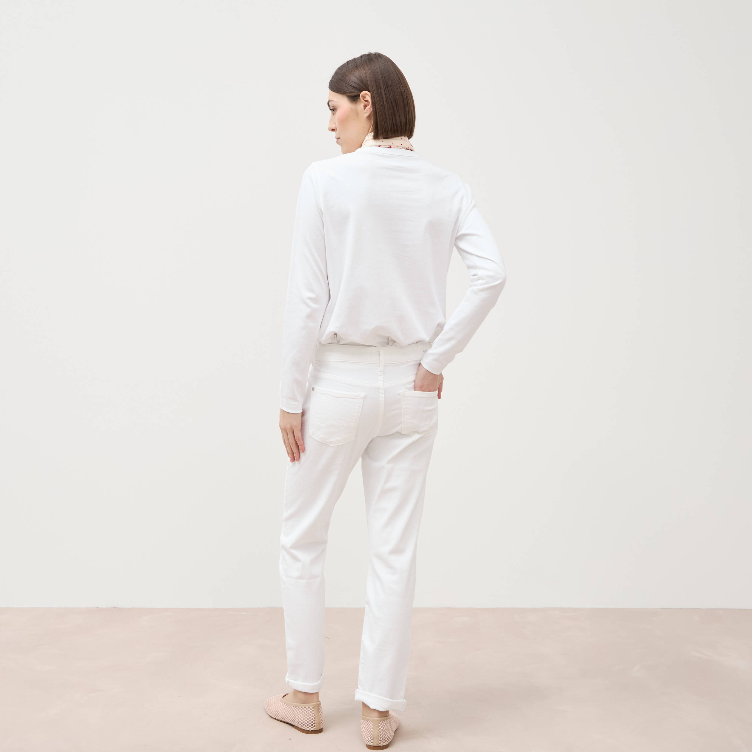 Jeans girlfriend taille haute denim blanc femme | Vibs