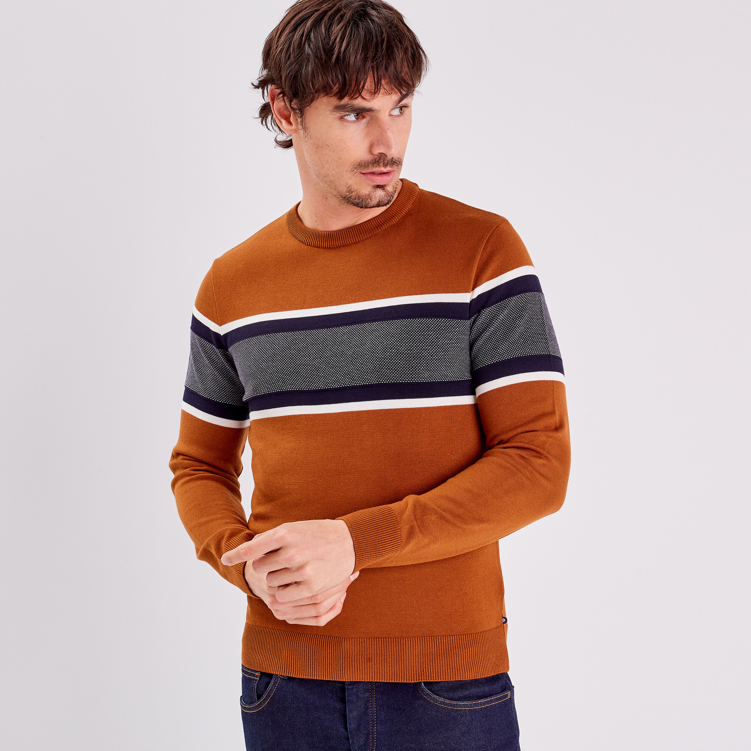 Pull manches longues marron homme | Vibs