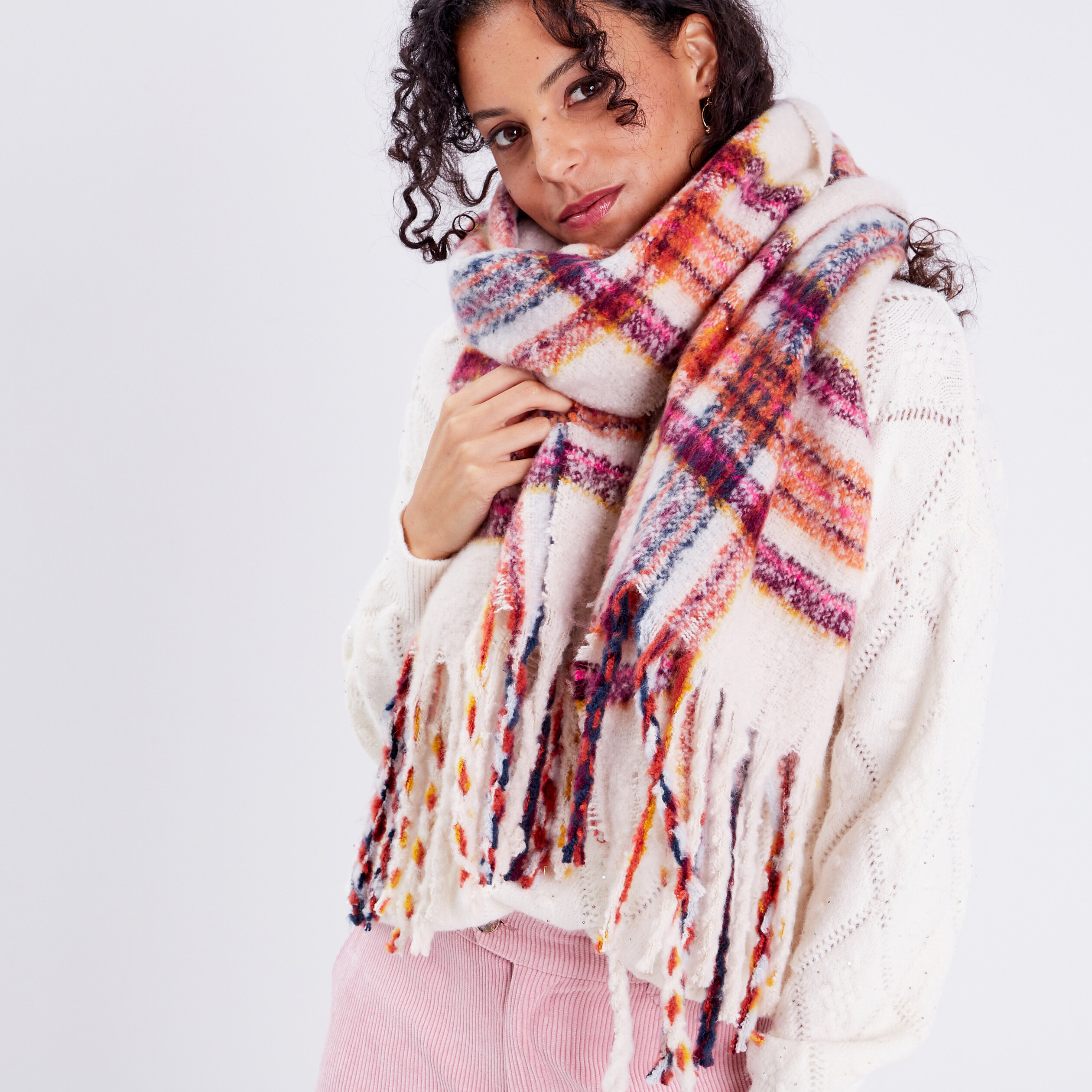Écharpe à franges multicolore femme | Vibs