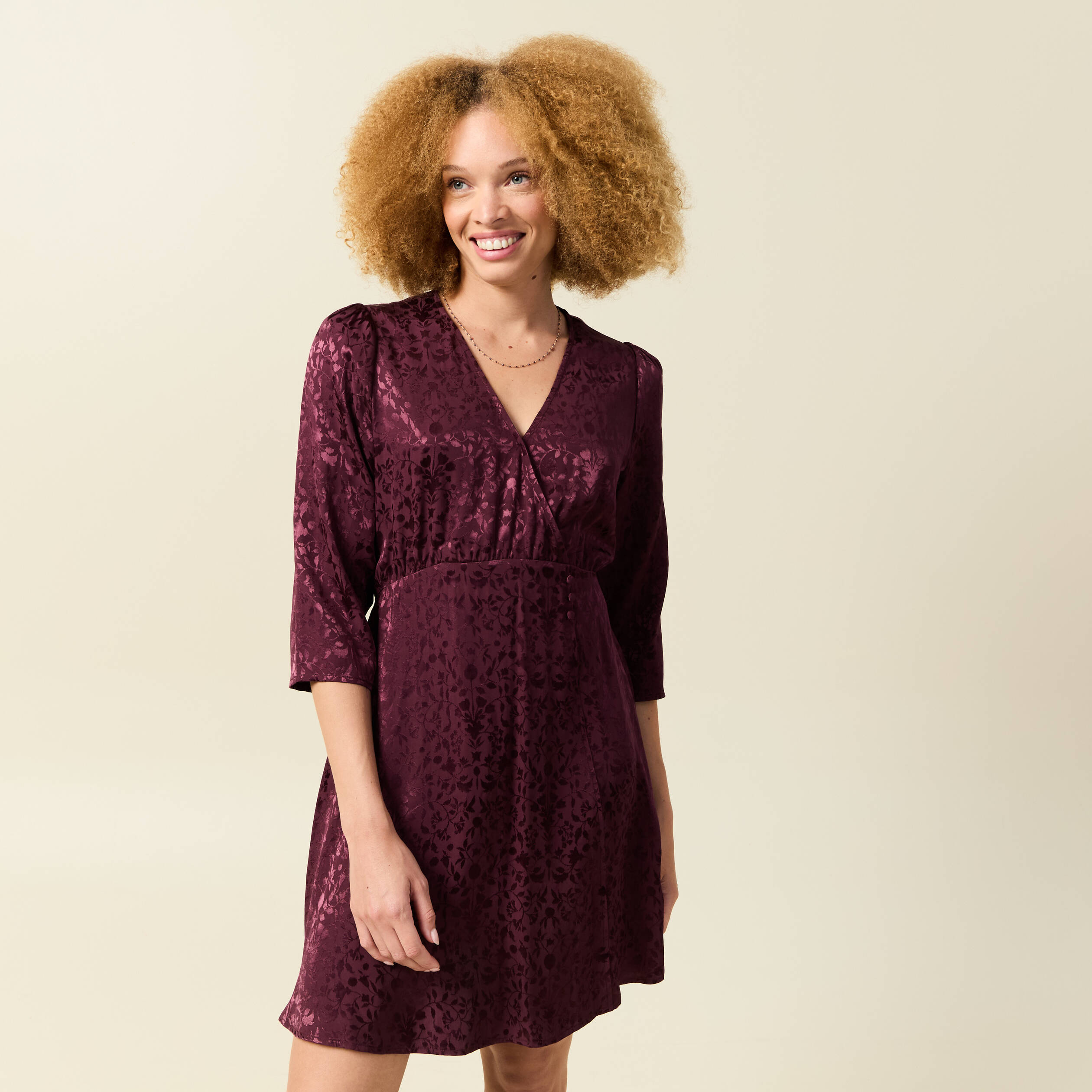 Robe évasée satin prune femme | Vibs