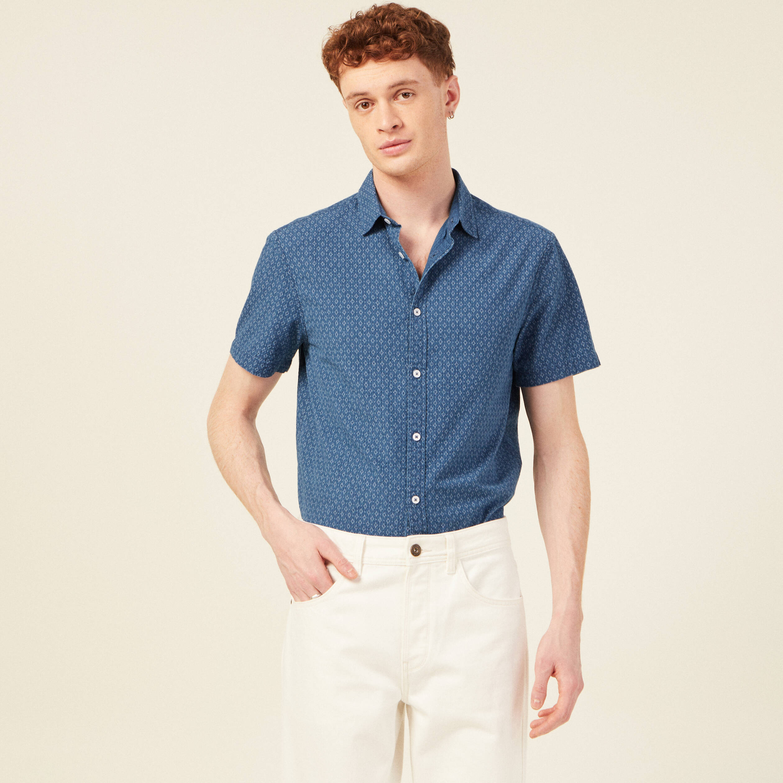 Chemise manches courtes bleu homme | Vibs