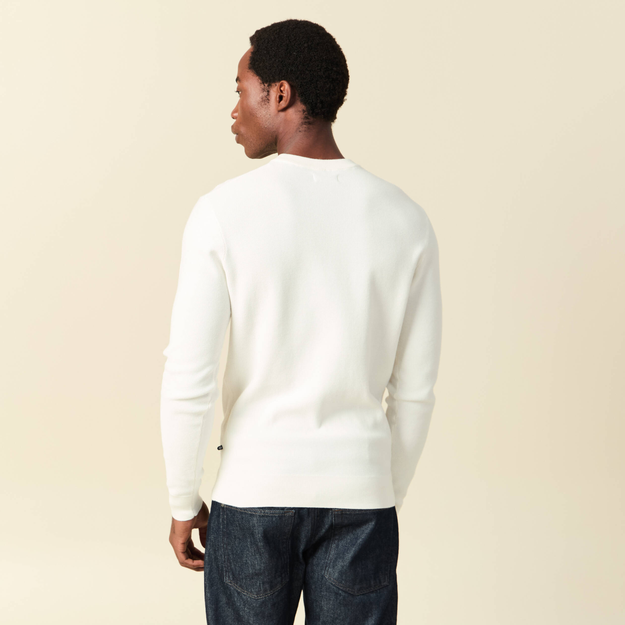 Pull fin col rond manches longues ecru homme | Vibs