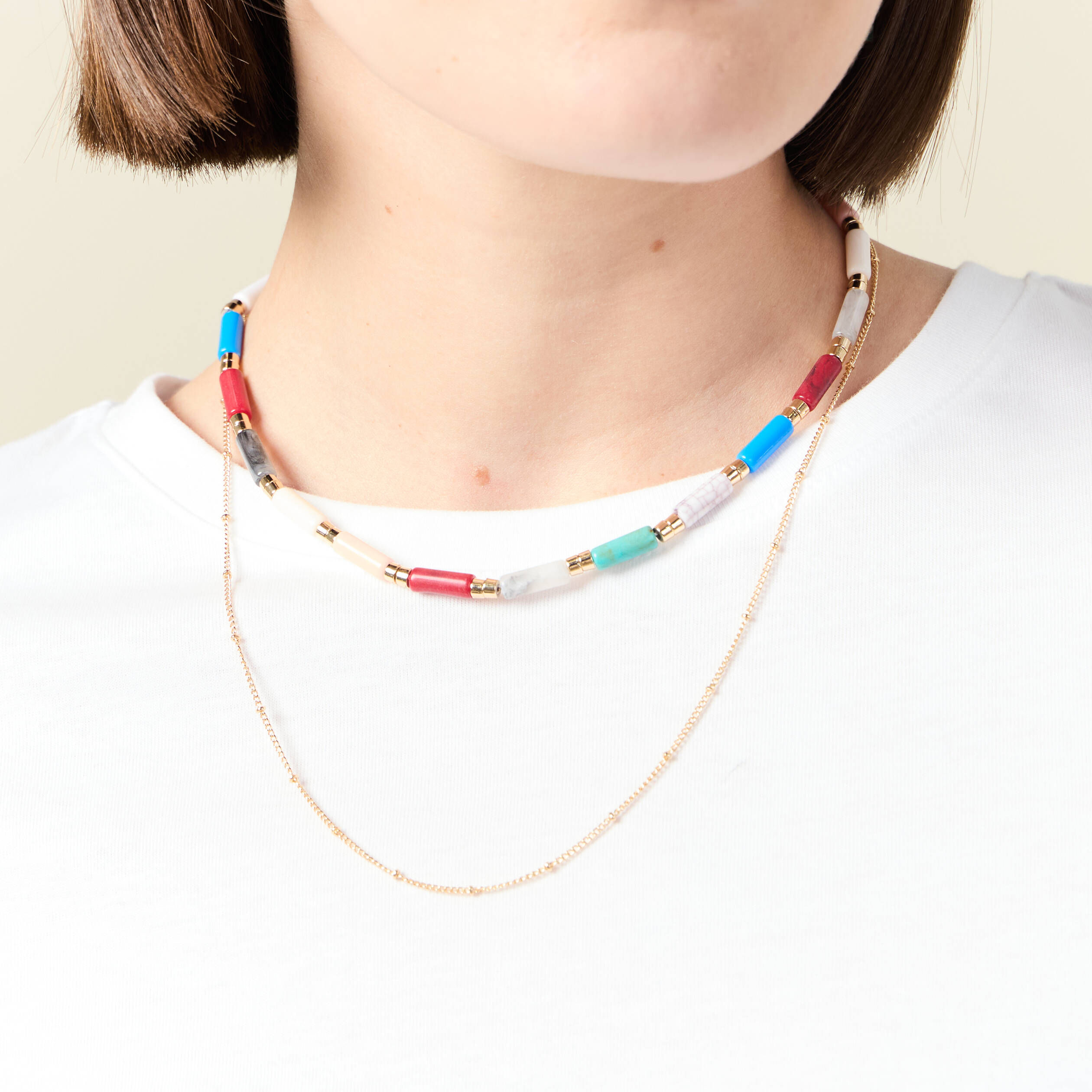 Double collier avec perles multicolore femme | Vibs