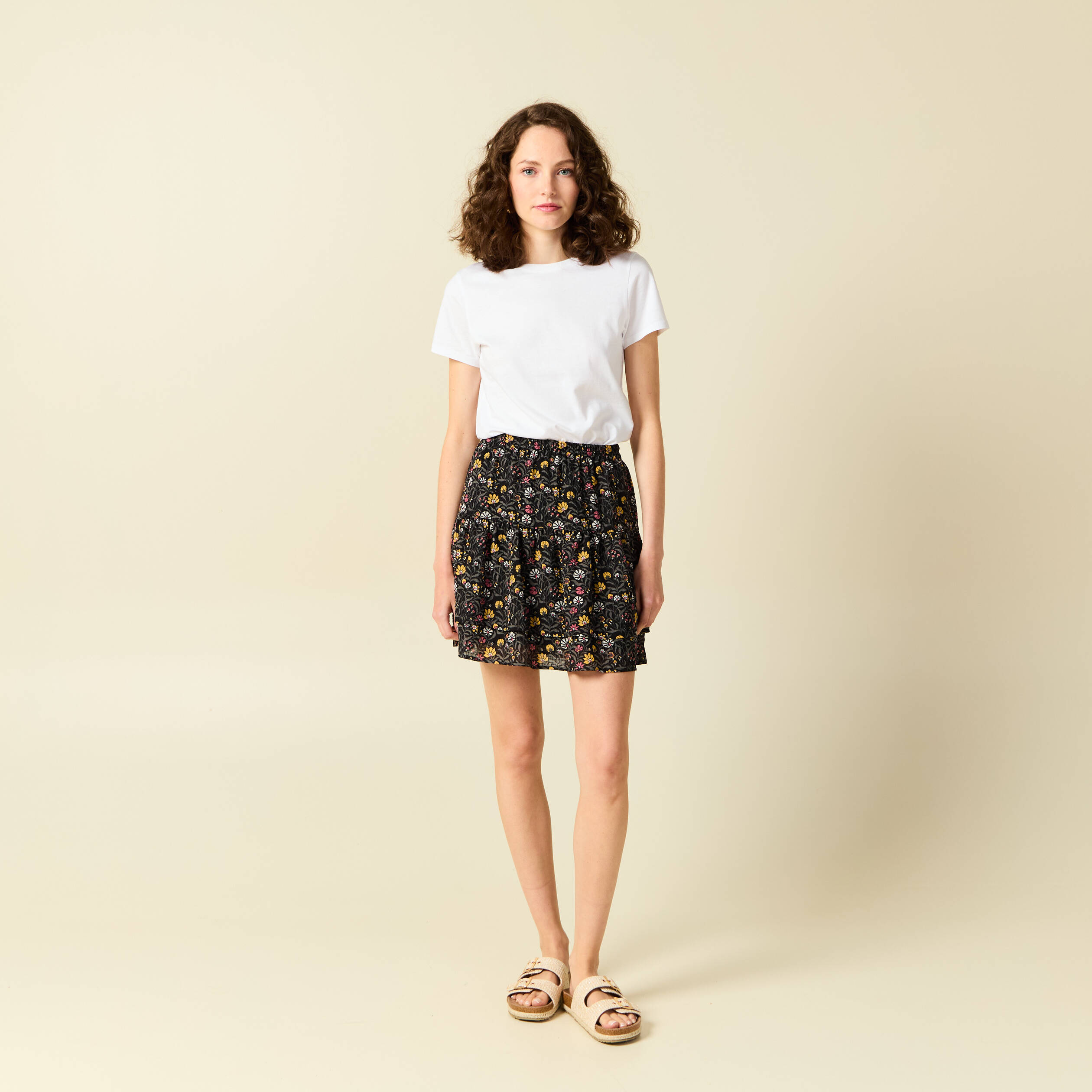 Jupe évasée fluide volantée multicolore femme | Vibs