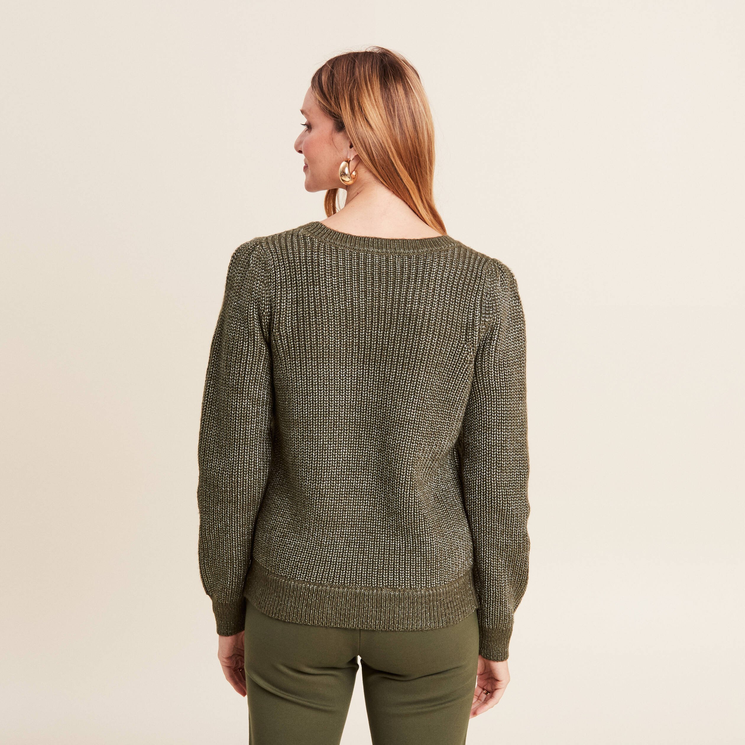 Pull manches longues vert kaki femme | Vibs