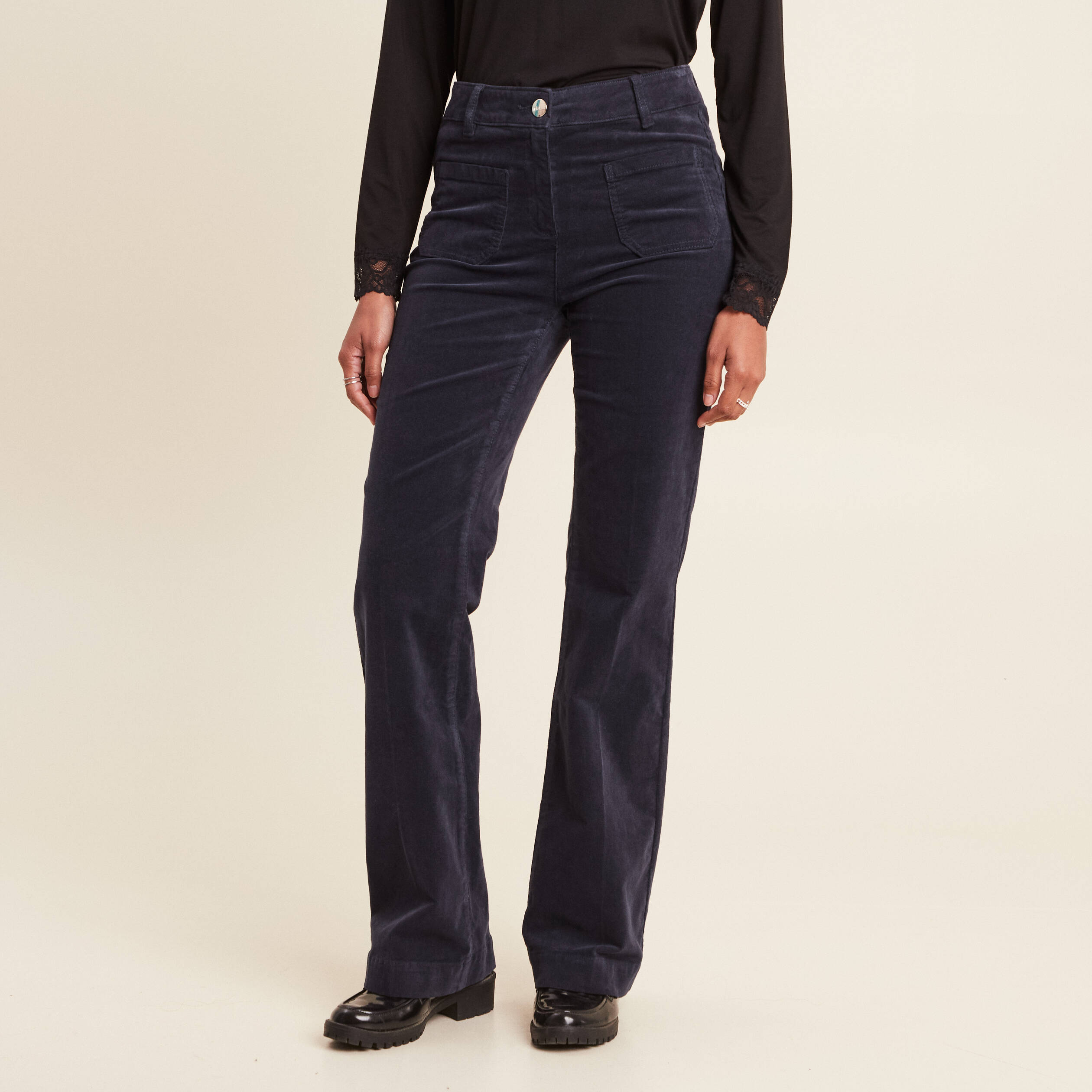 Pantalon bootcut velours bleu foncé femme | Vibs