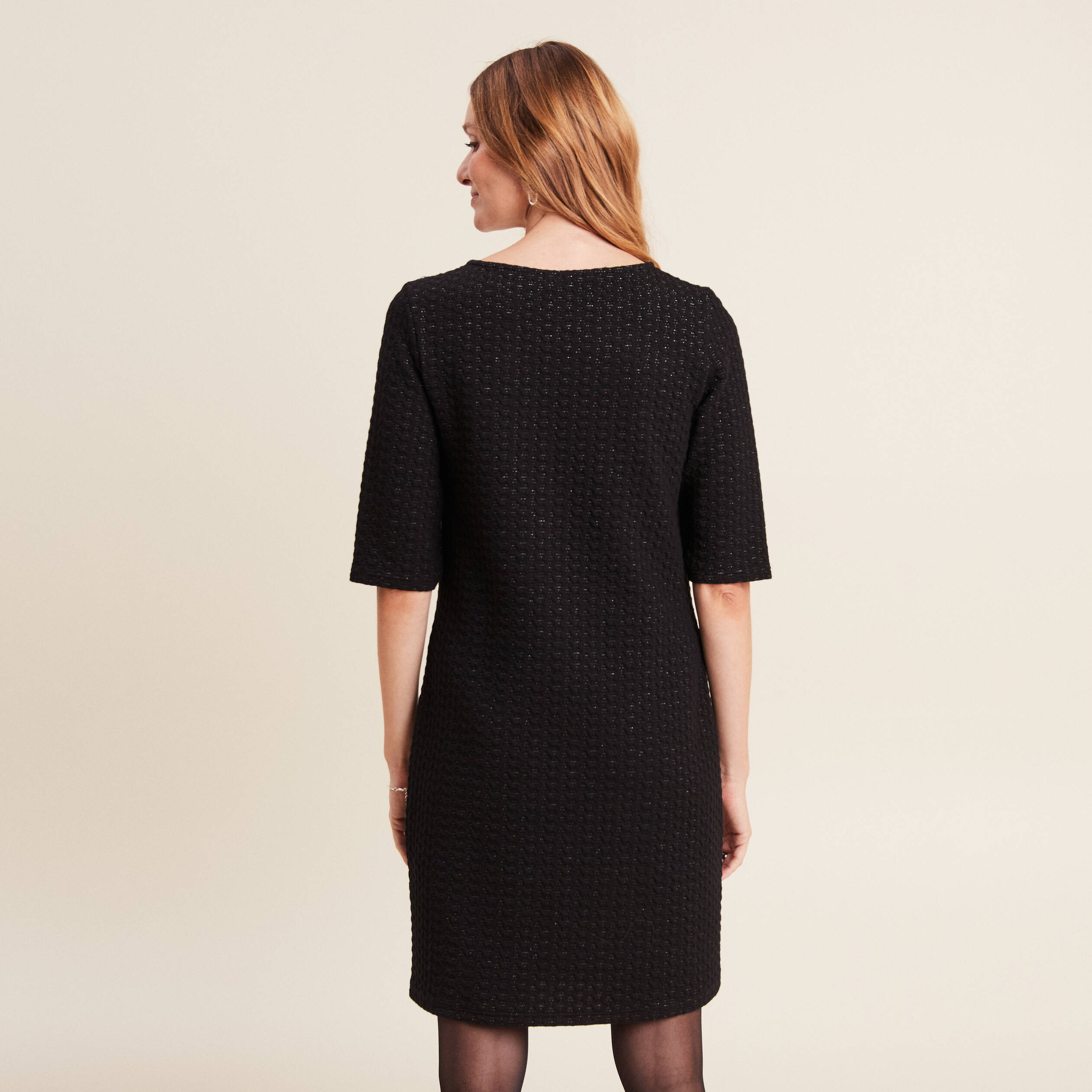Robe droite manches 3/4 noir femme | Vibs