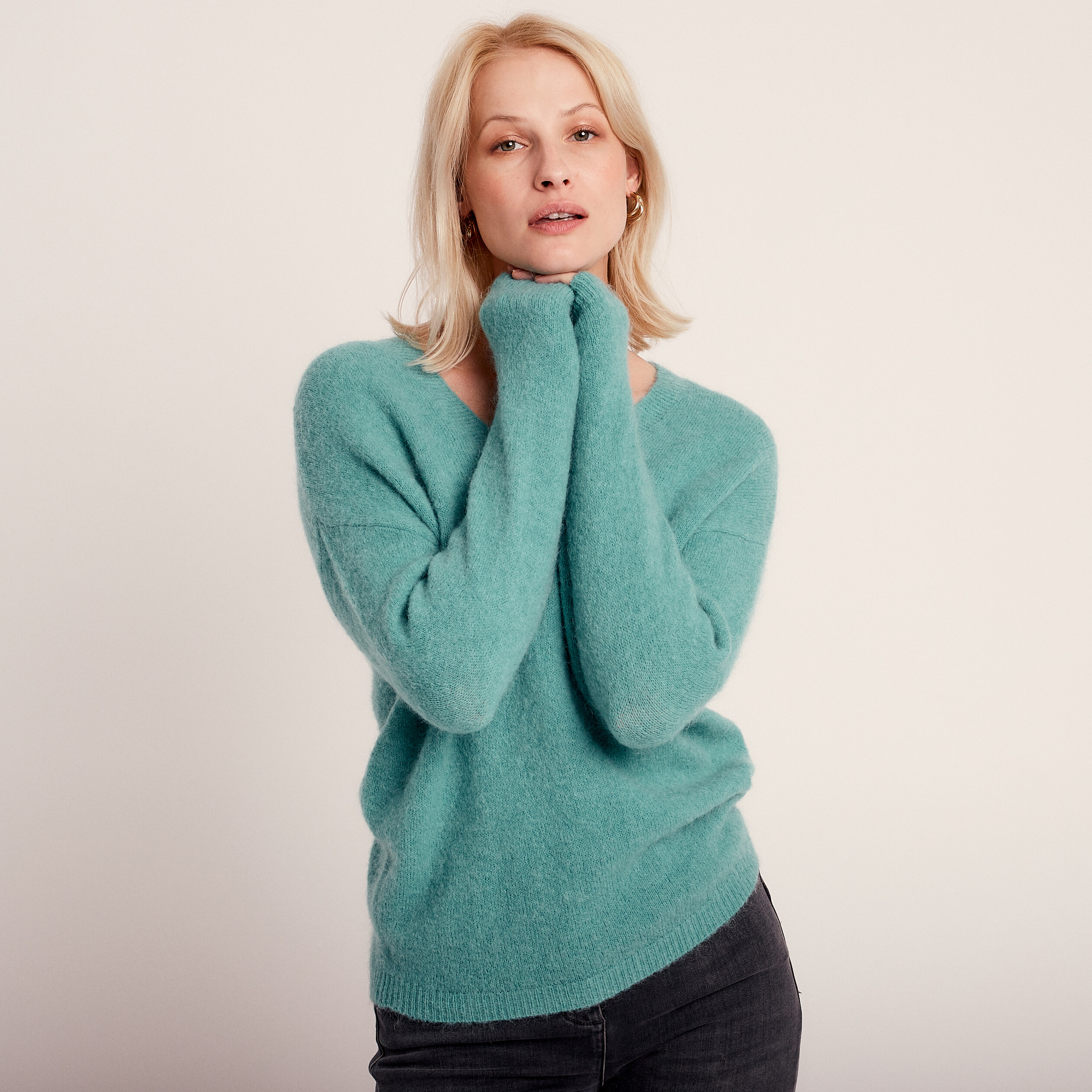 Pull manches longues bleu canard femme | Vibs