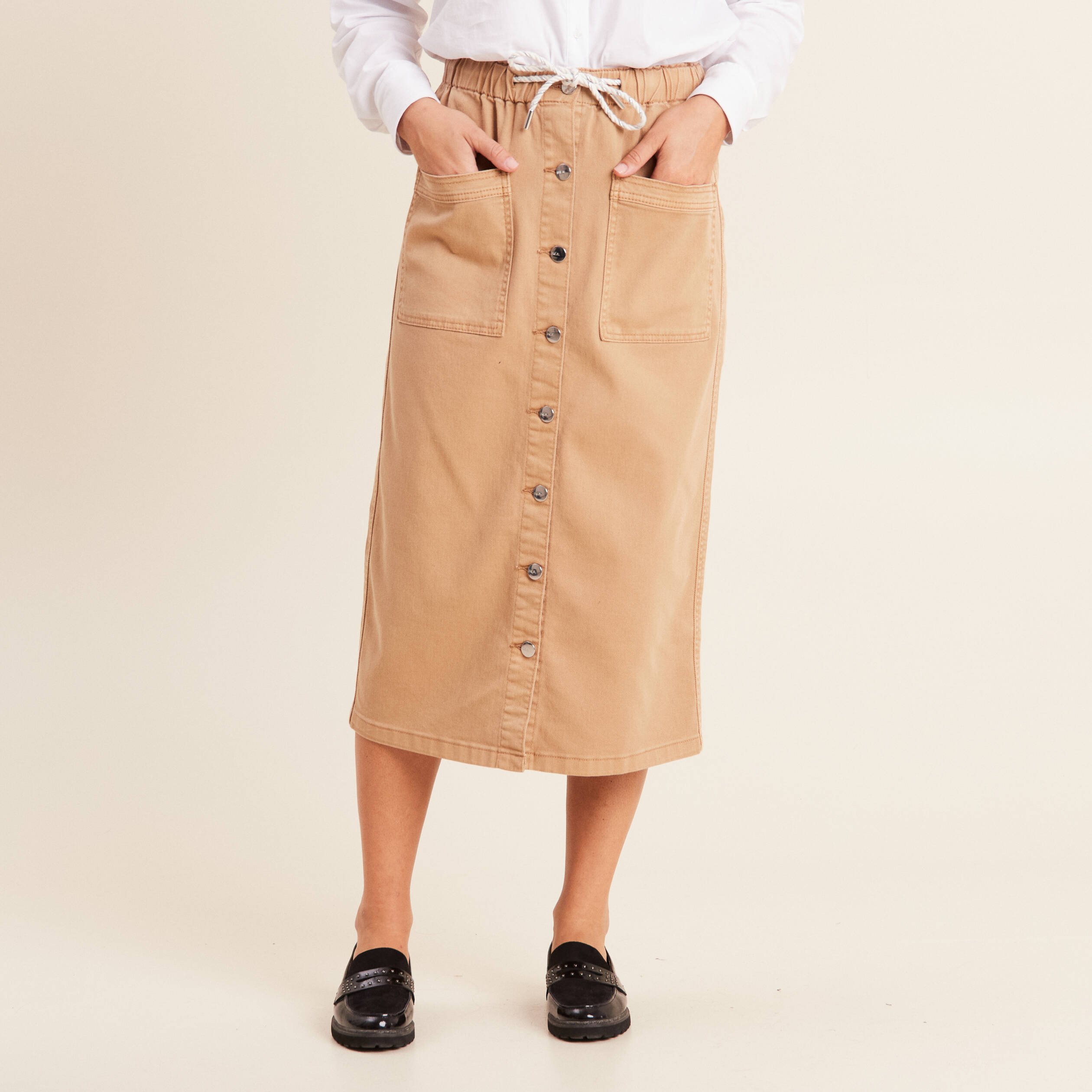 Jupe longue droite en jean beige femme | Vibs