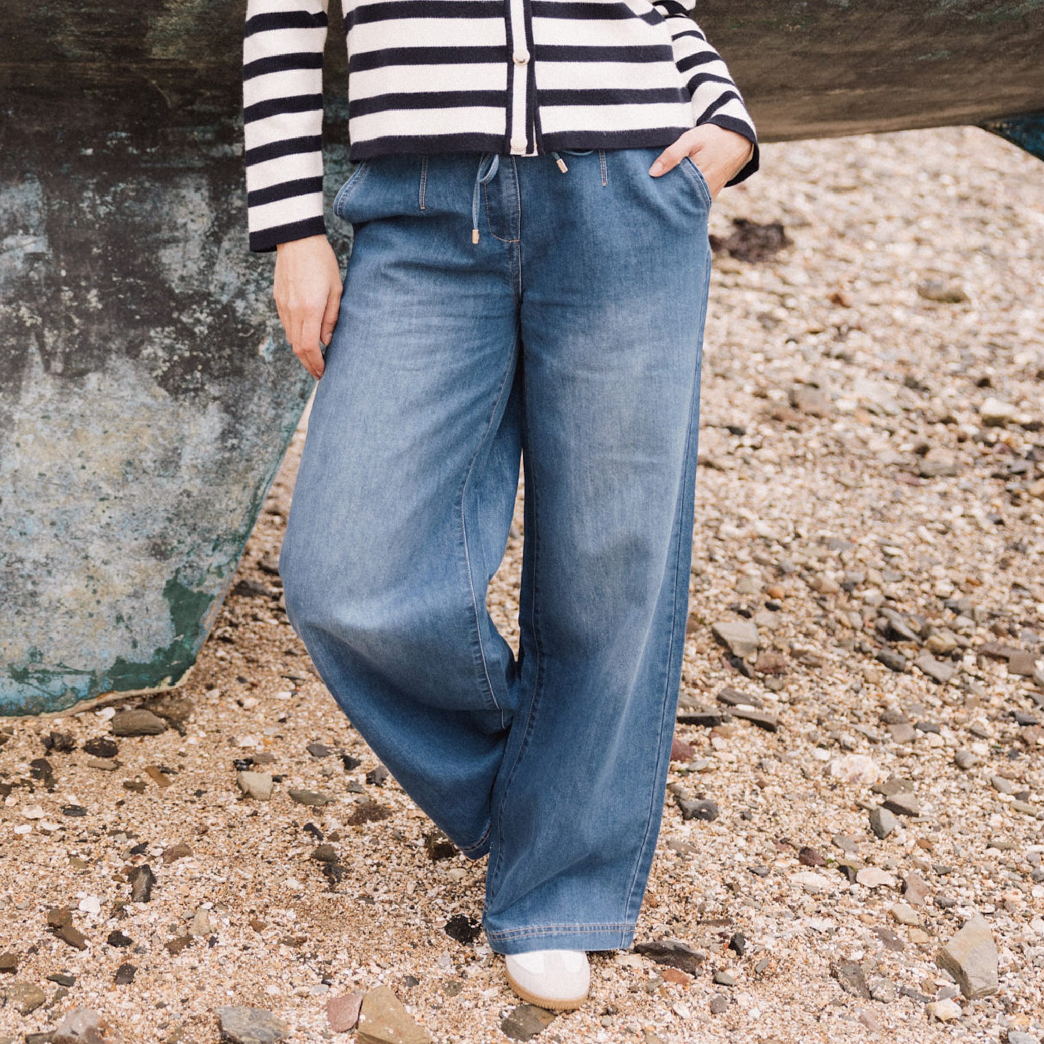 Jean large avec cordon denim double stone femme | Vibs