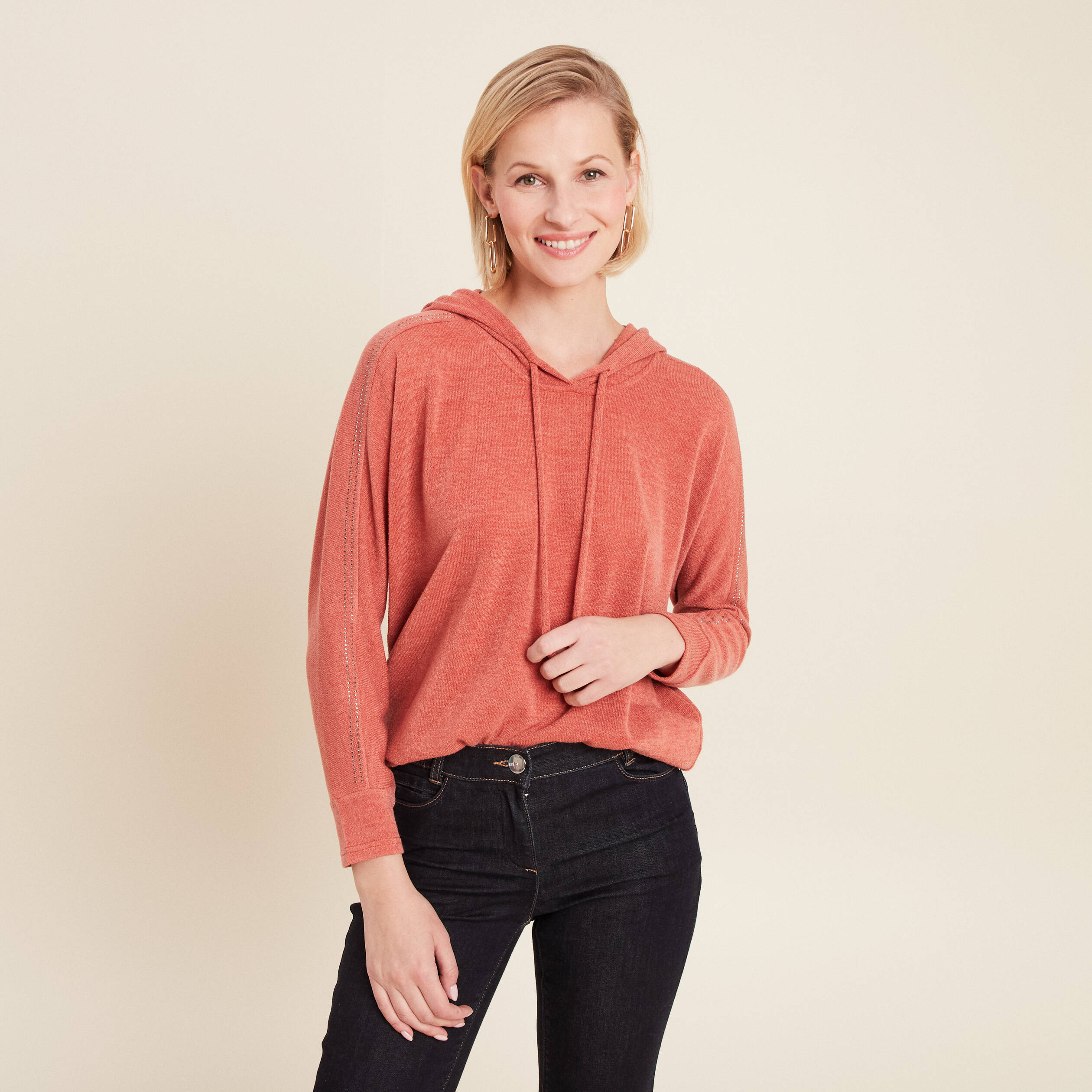 Sweat à capuche vieux rose femme | Vibs