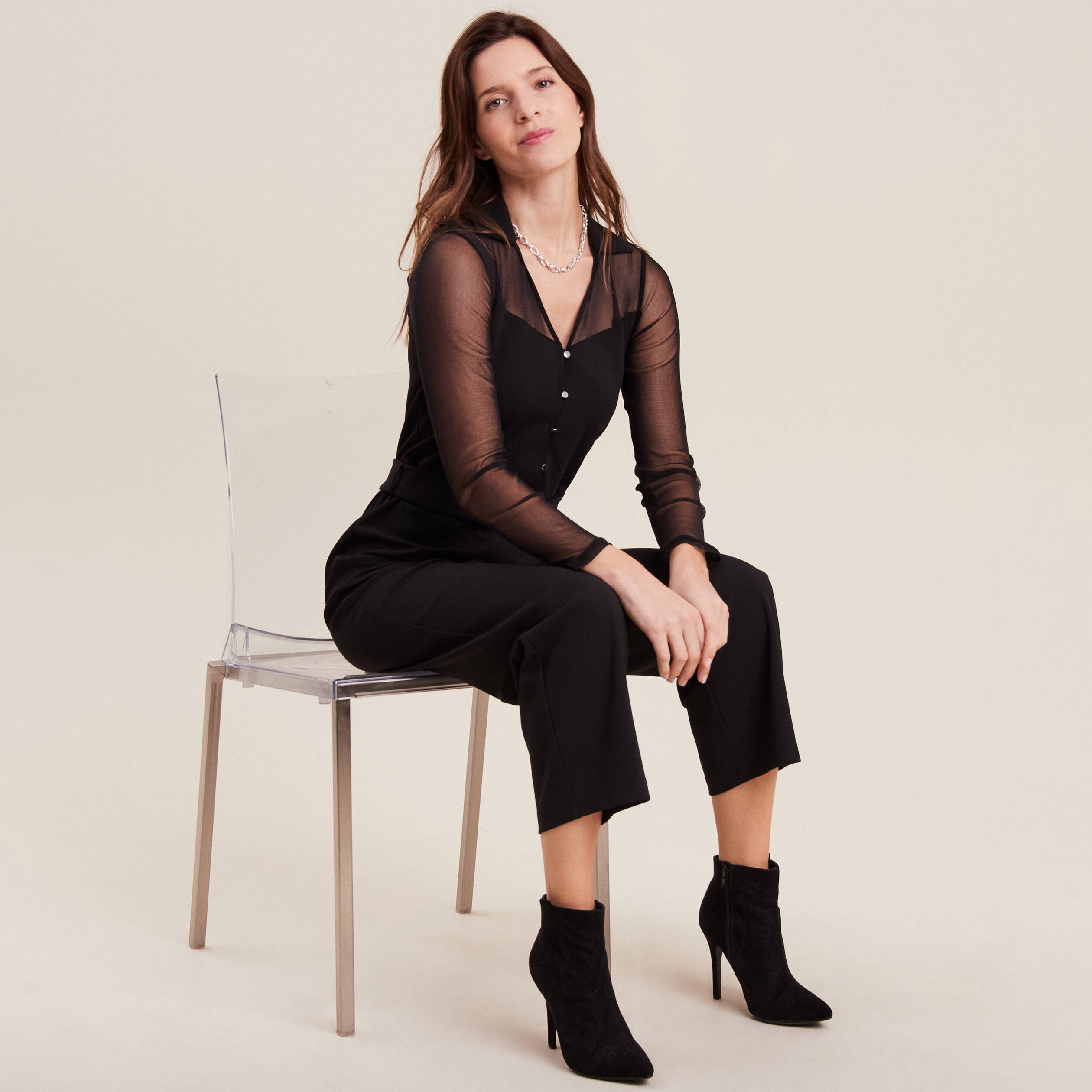 Combinaison pantalon résille noir femme | Vibs