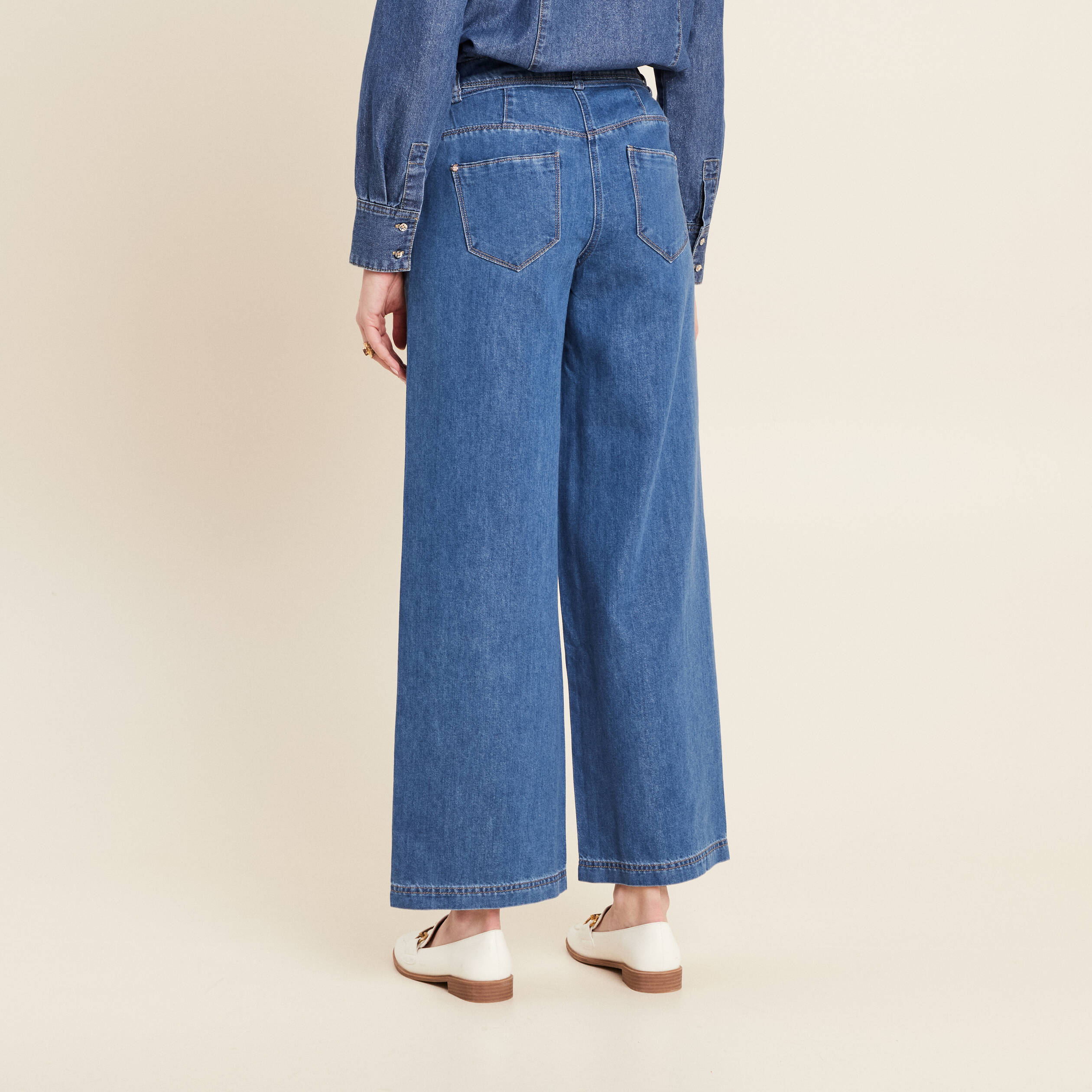 Jean large avec cordon denim double stone femme | Vibs