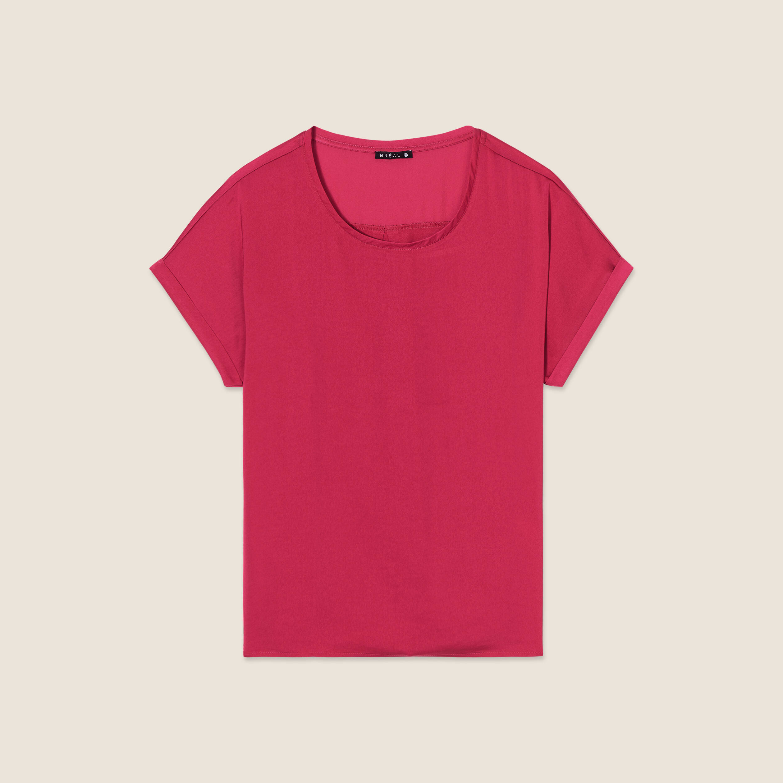 T-shirt manches courtes satin rose cerise femme | Vibs