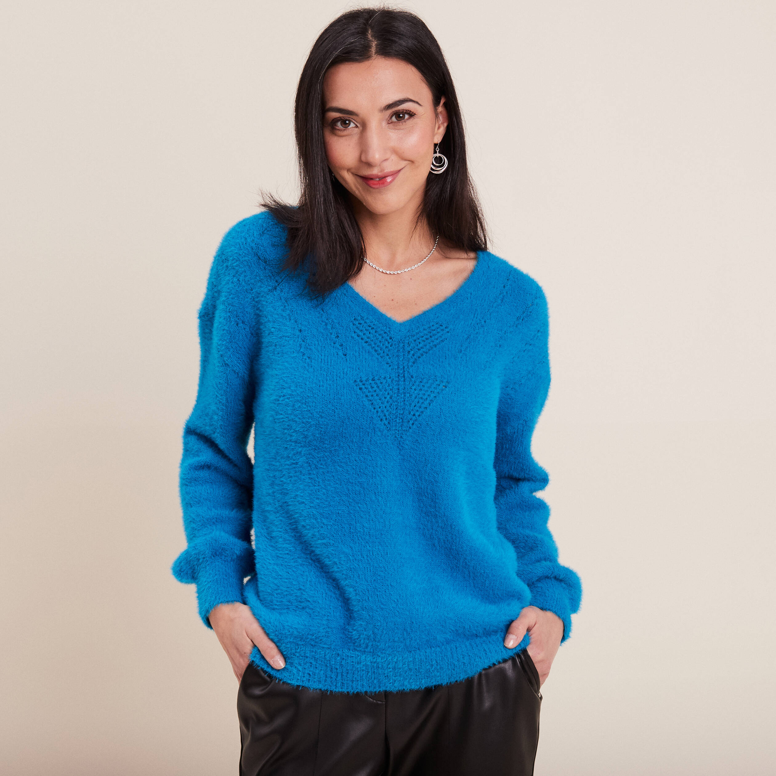 Pull manches longues bleu femme | Vibs