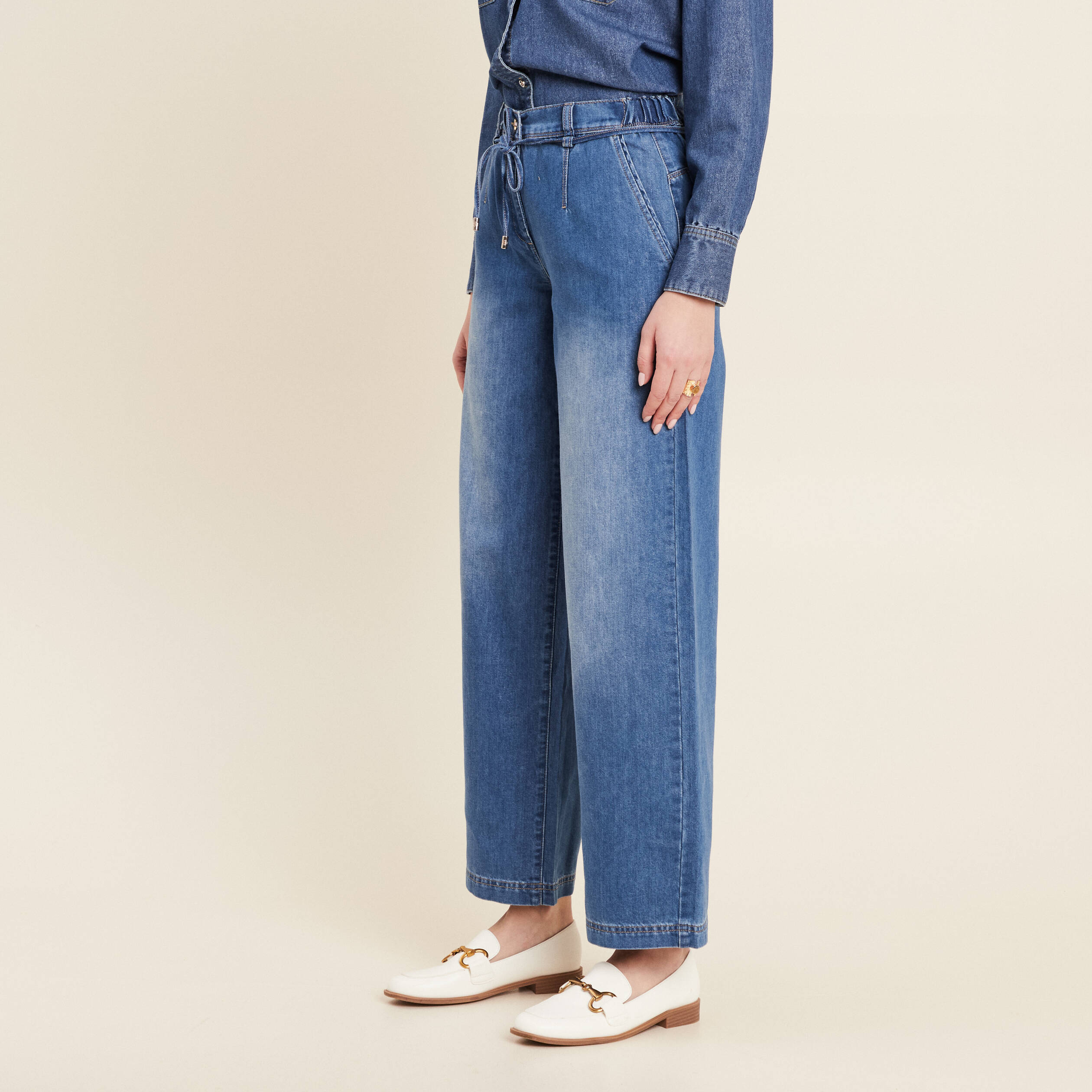 Jean large avec cordon denim double stone femme | Vibs