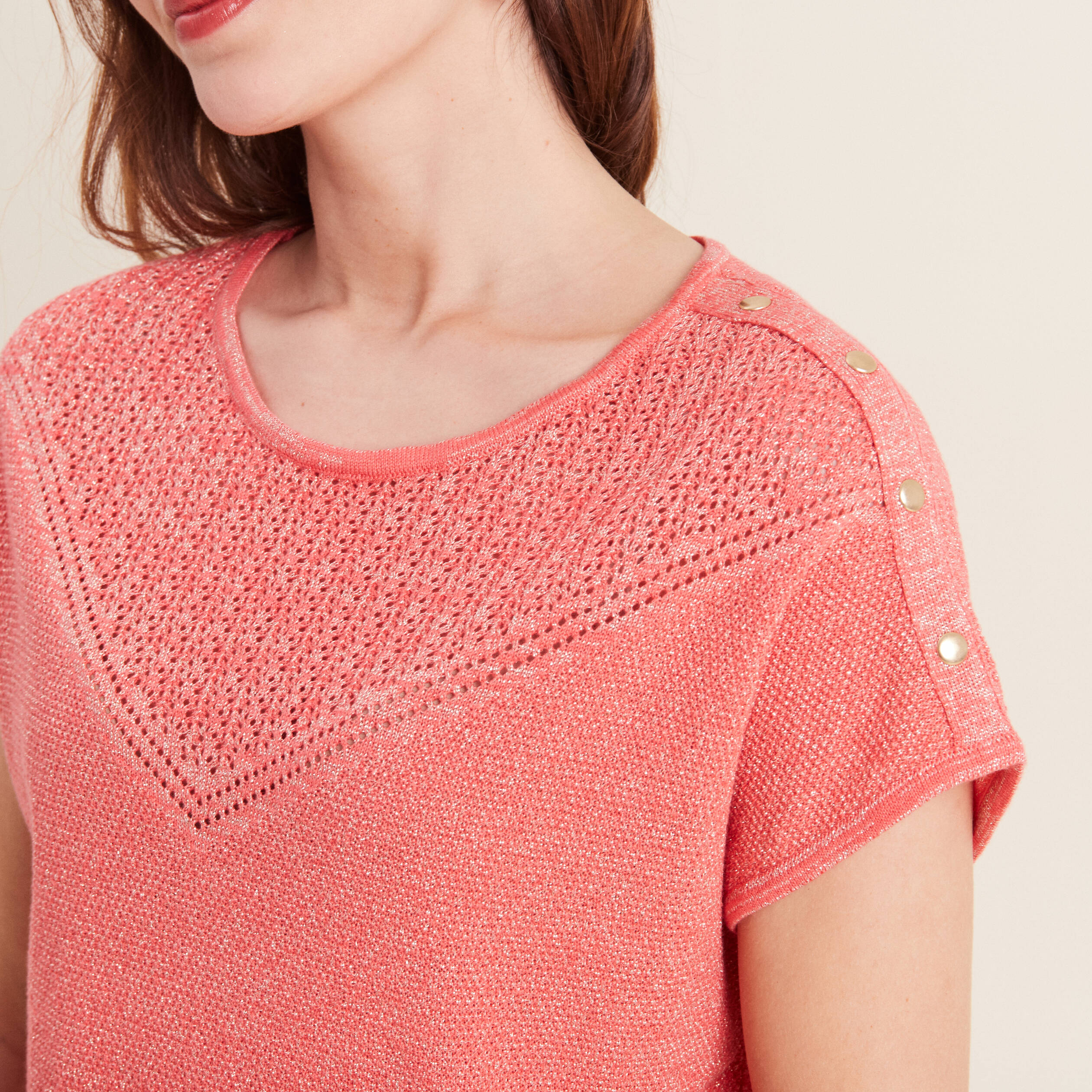 Pull manches courtes rose corail femme | Vibs