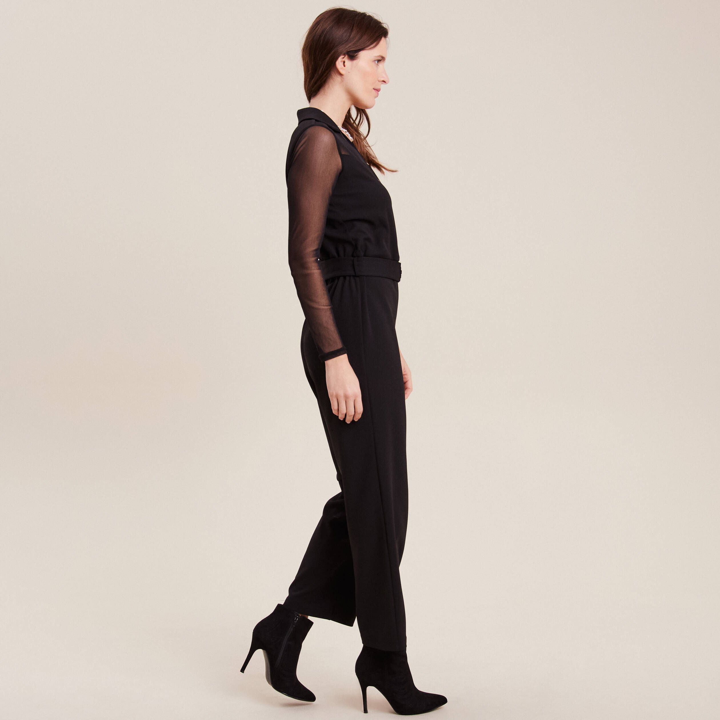 Combinaison pantalon résille noir femme | Vibs