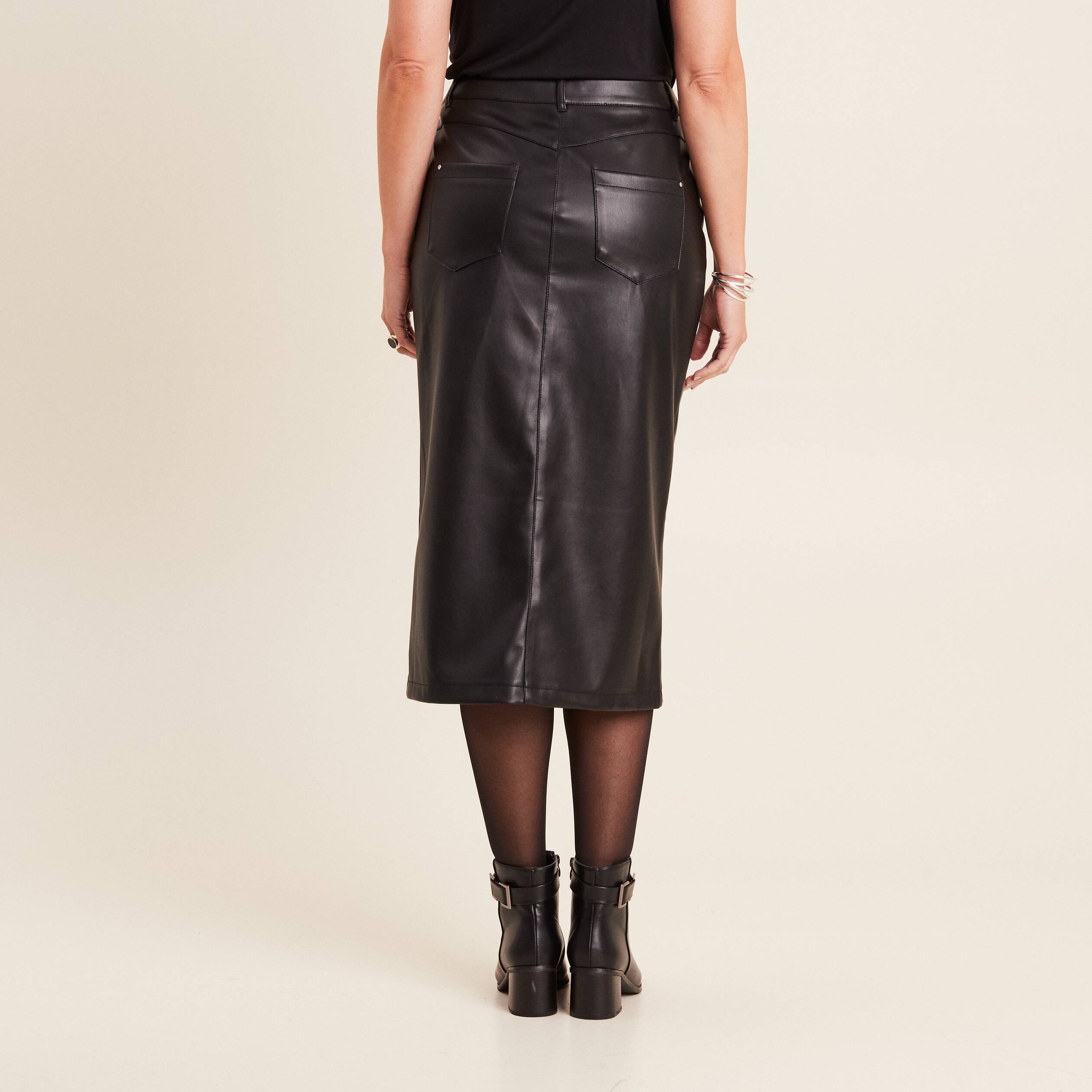 Jupe crayon simili cuir noir femme | Vibs