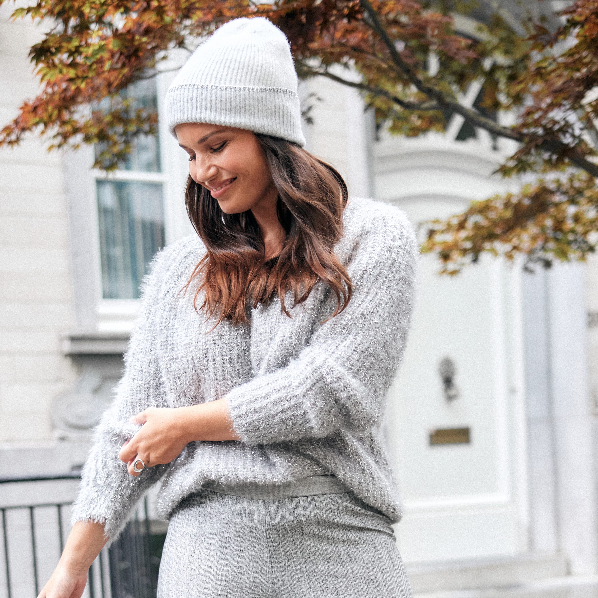 Pull manches longues col en V gris argent femme | Vibs Pull manches longues col en V gris argent femme | Vibs
