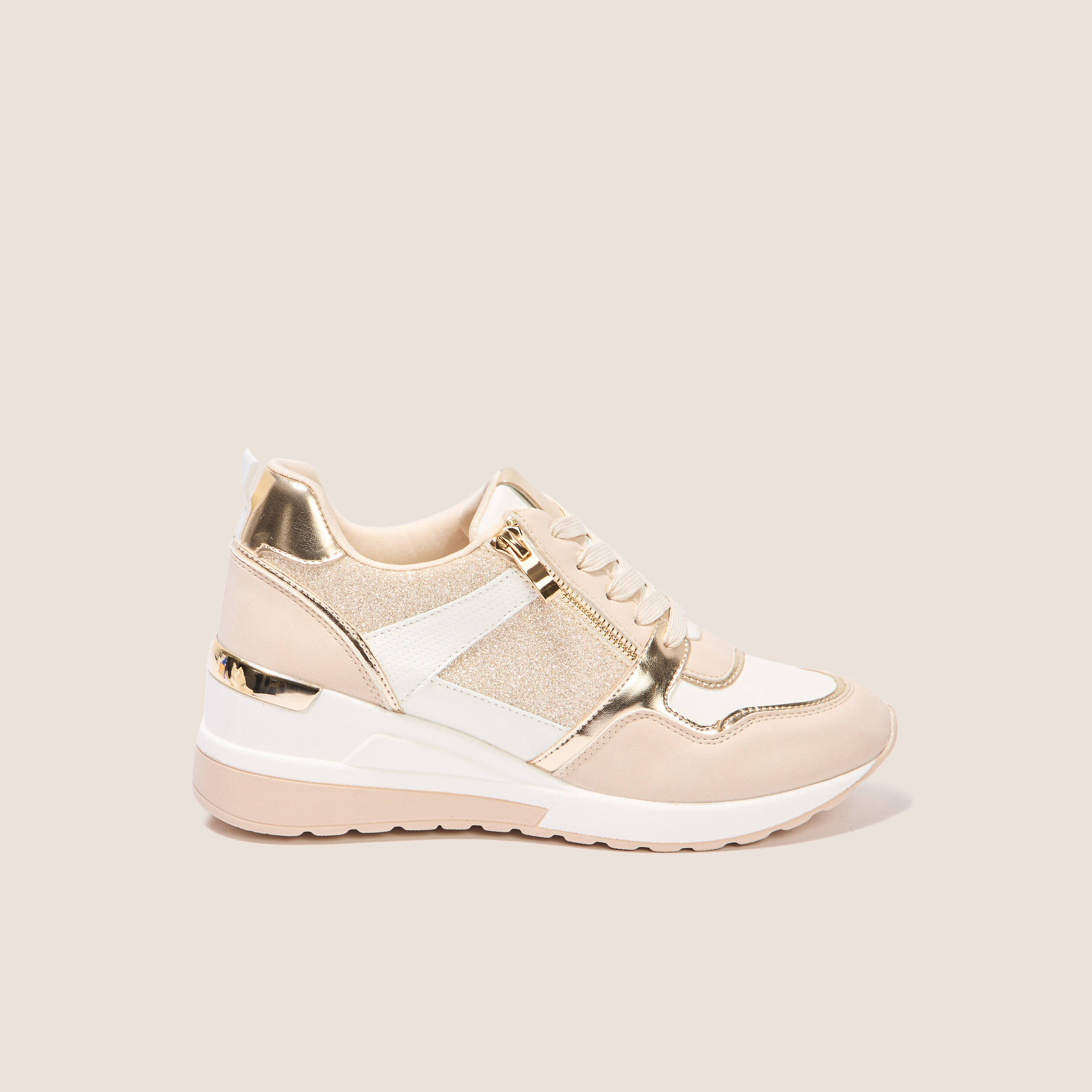 Baskets compensées couleur or femme | Vibs
