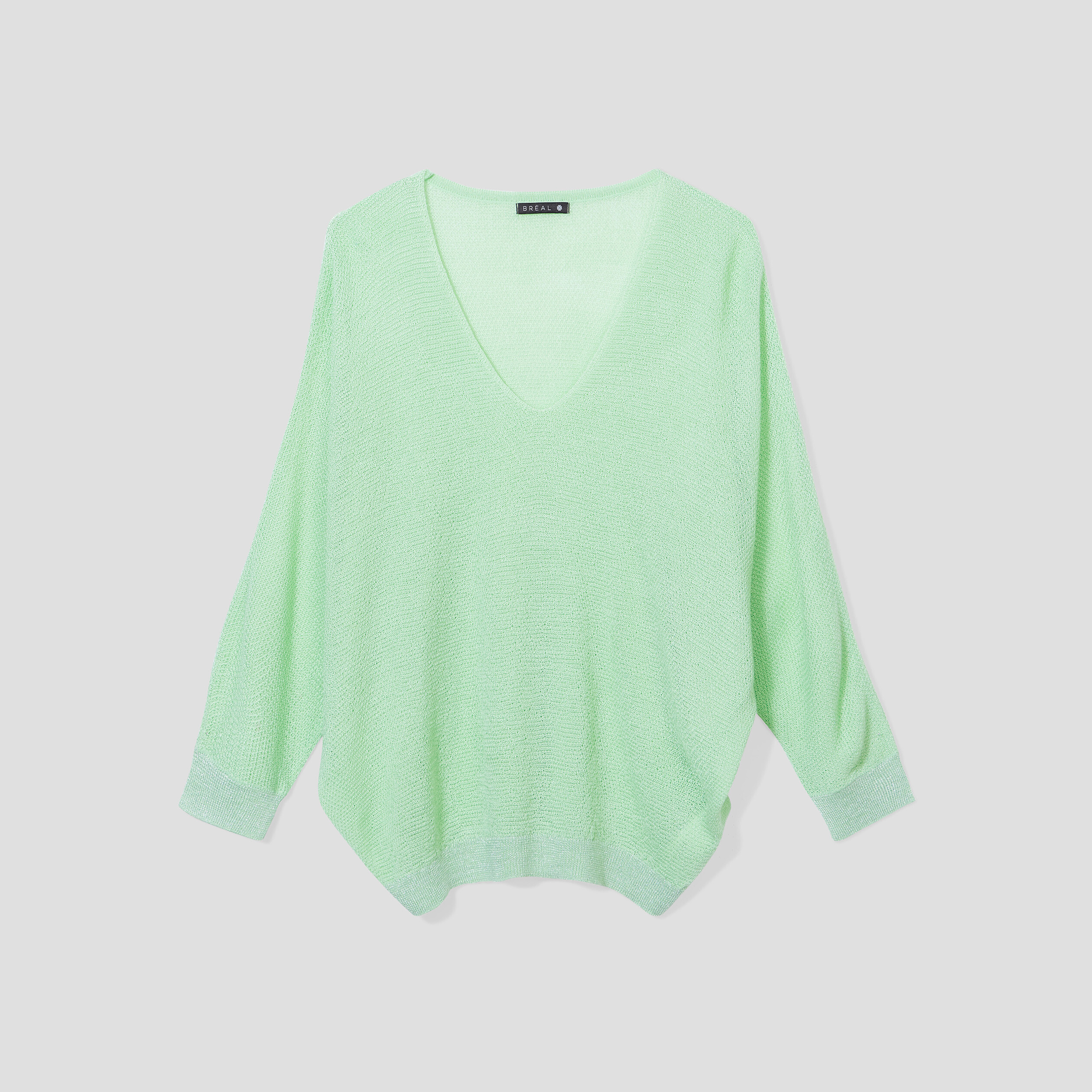Pull manches longues col en V vert fluo femme | Vibs